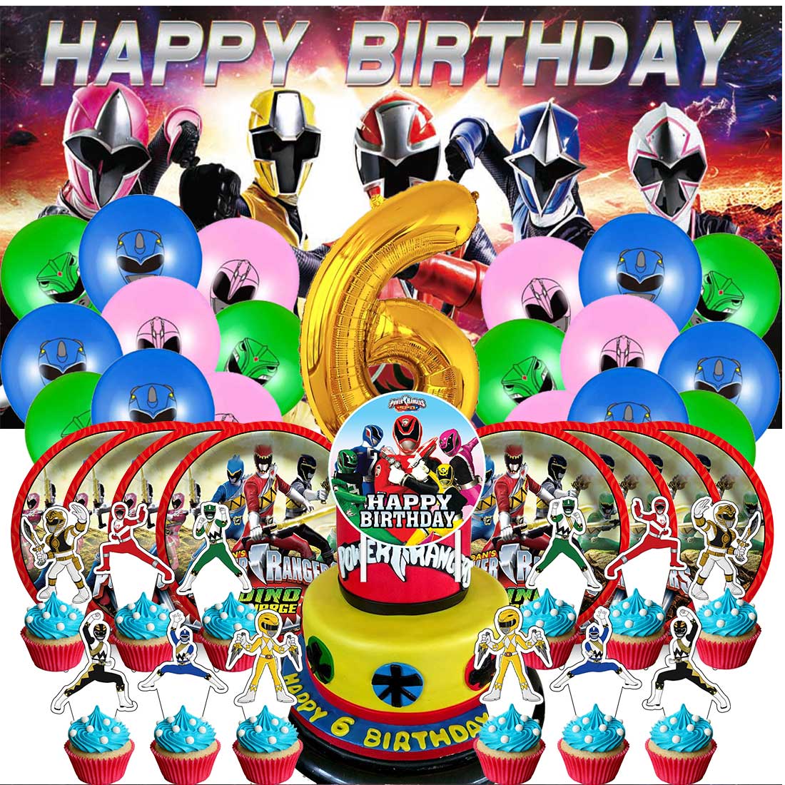 Power Ranger Balloons Party Supplies 6th Decor Tableware Birthday Cake ...