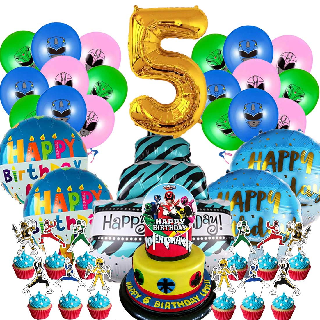 Power Ranger Party Supplies 5th Decor Kit Balloons Birthday Cake Topper ...