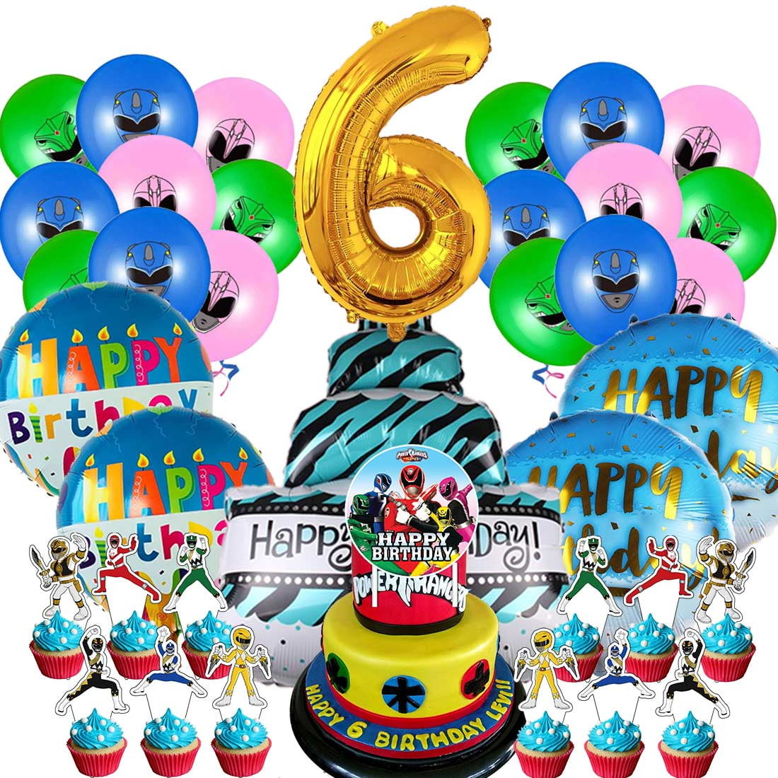 Power Ranger Party Supplies 6th Decor Kit Balloons Birthday Cake Topper ...