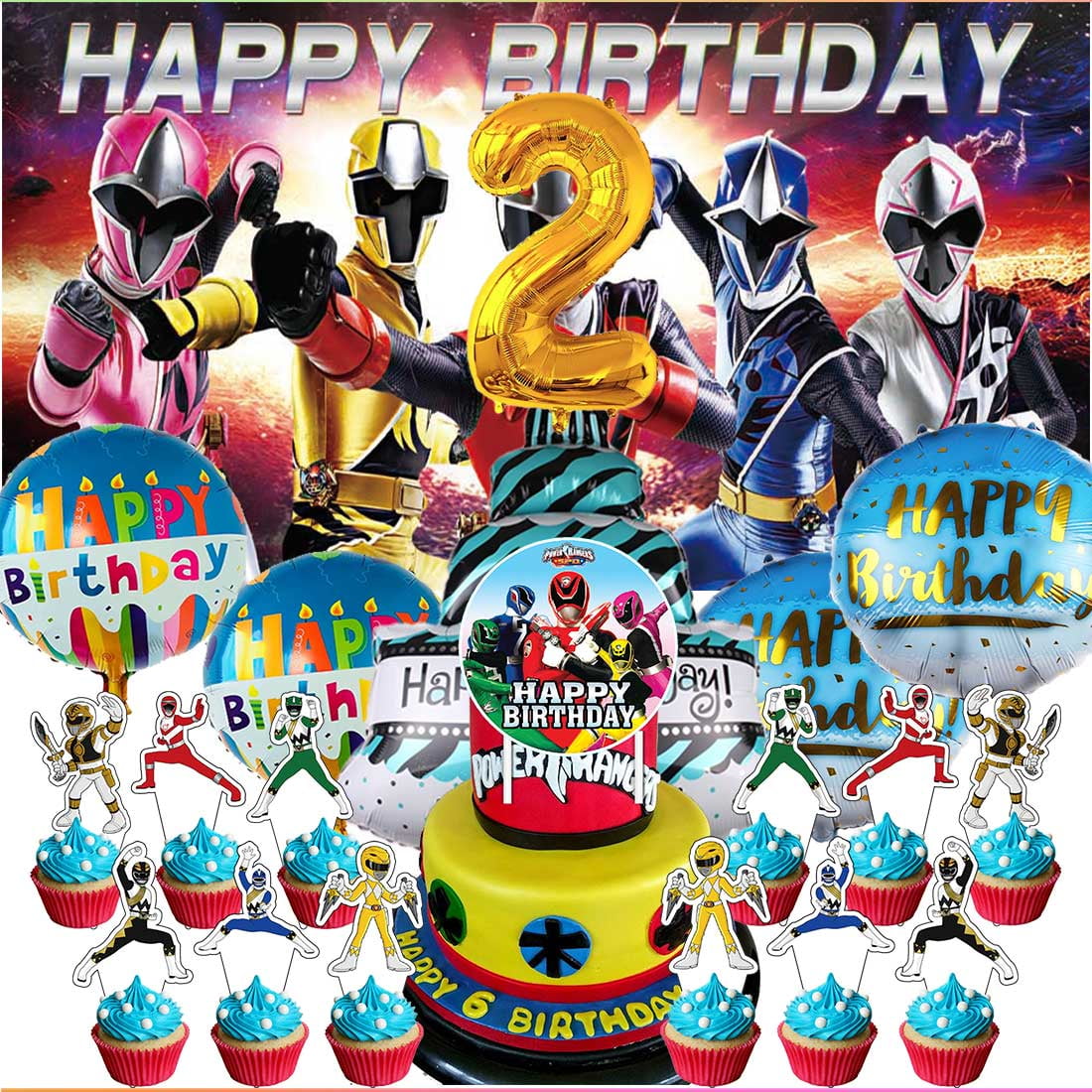 Power Ranger Party Supplies Decor 2nd Kit Balloons Birthday Cake Topper ...