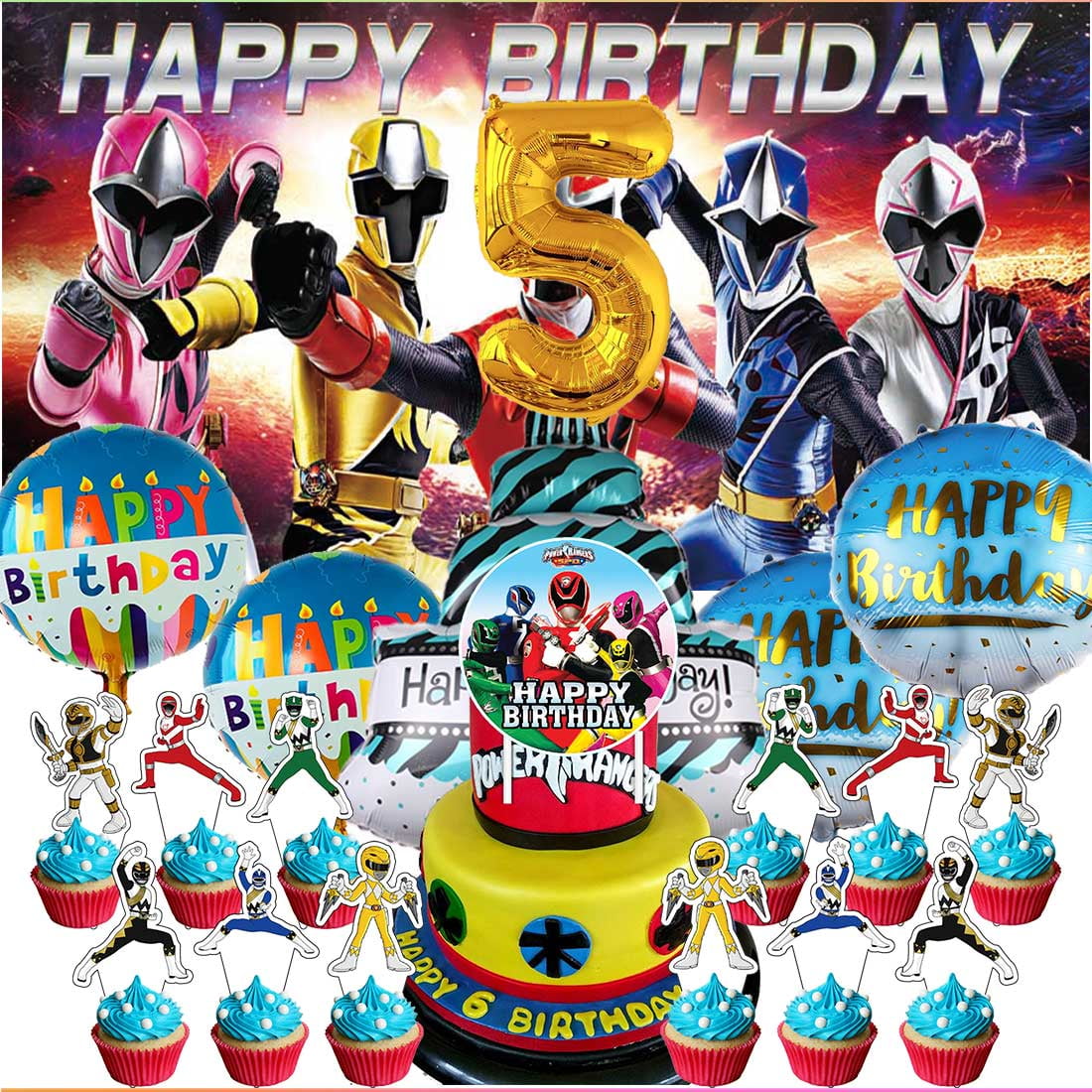 Power Ranger Party Supplies Decor 5th Kit Balloons Birthday Cake Topper ...