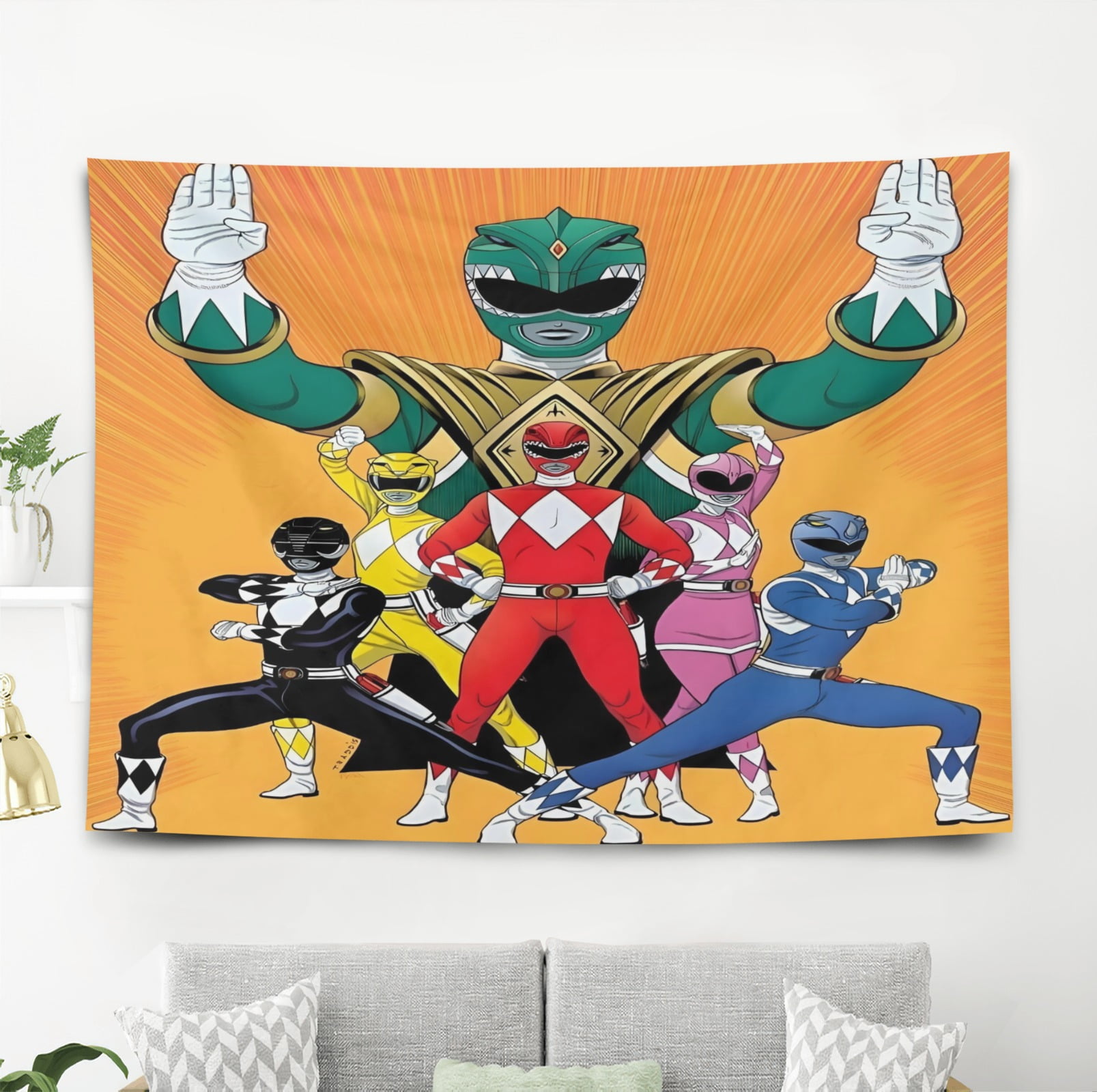 Power Ranger Pattern Wall Hanging 50*60 Inches High-Quality Peach Skin ...