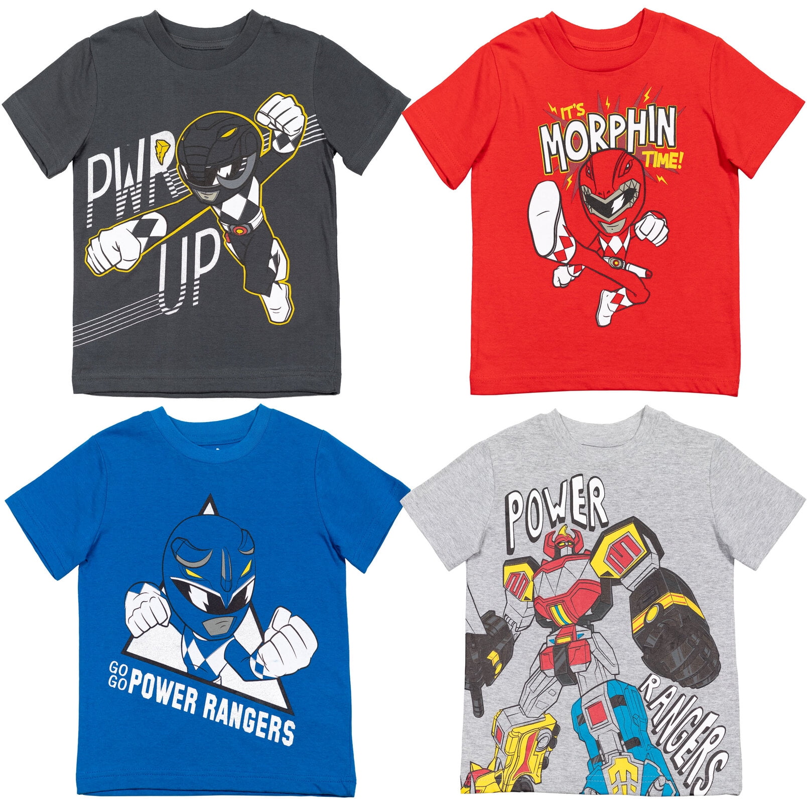 Power Rangers T-Shirts 4 Pack, Toddler to Big Kid, Mighty Morphin ...