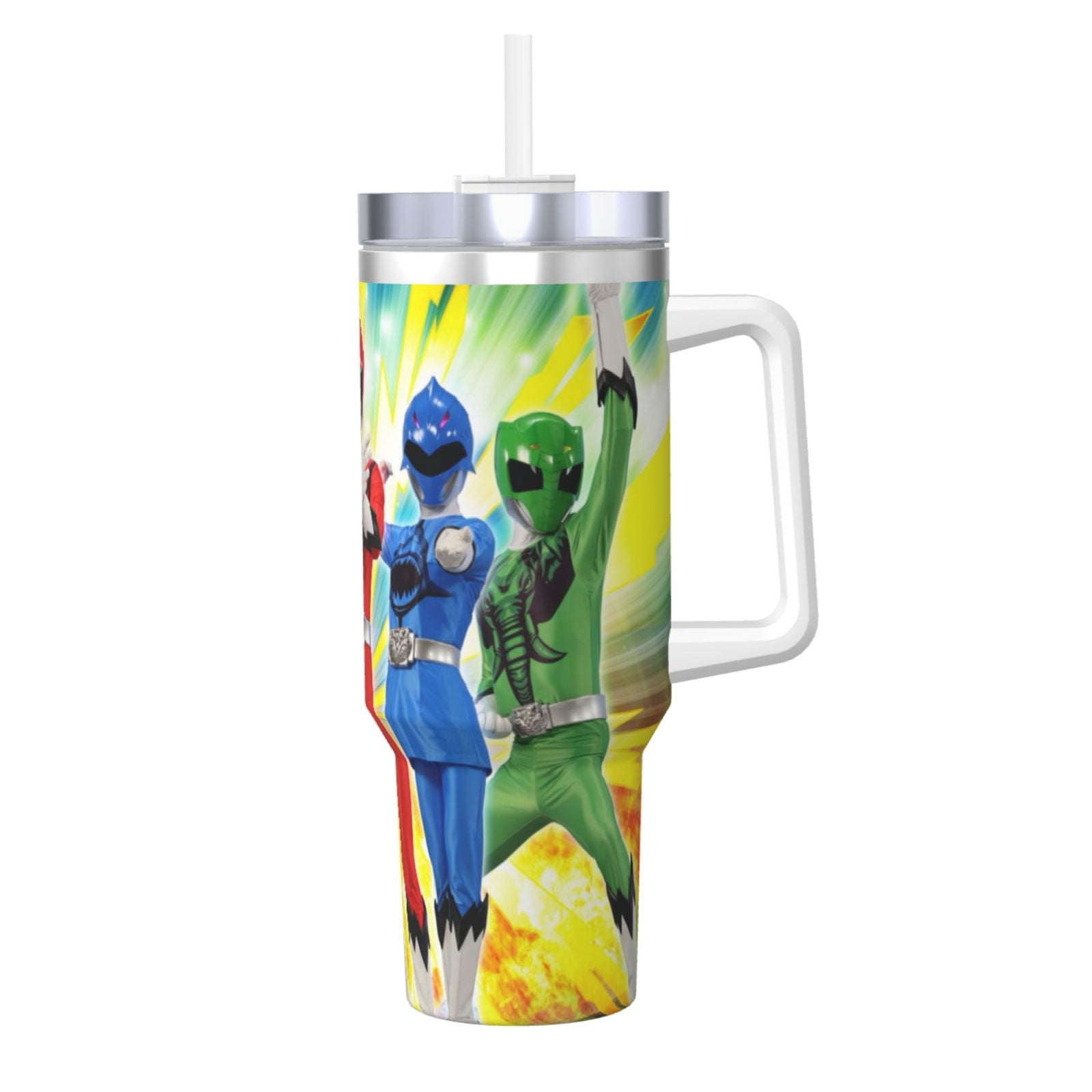 Power Rangers 40 oz Tumbler With Handle and Straw, Stainless Steel ...