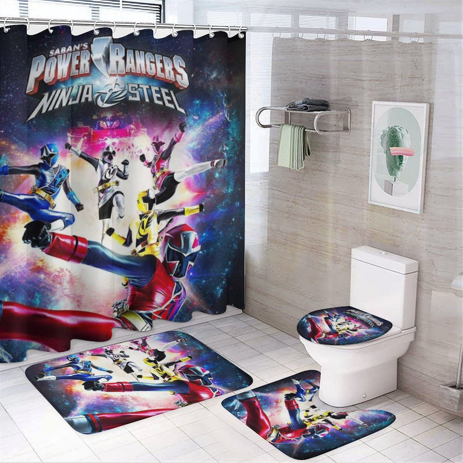 Power Rangers 4PCS Bathroom Sets Shower Curtain Sets with Toilet Lid ...