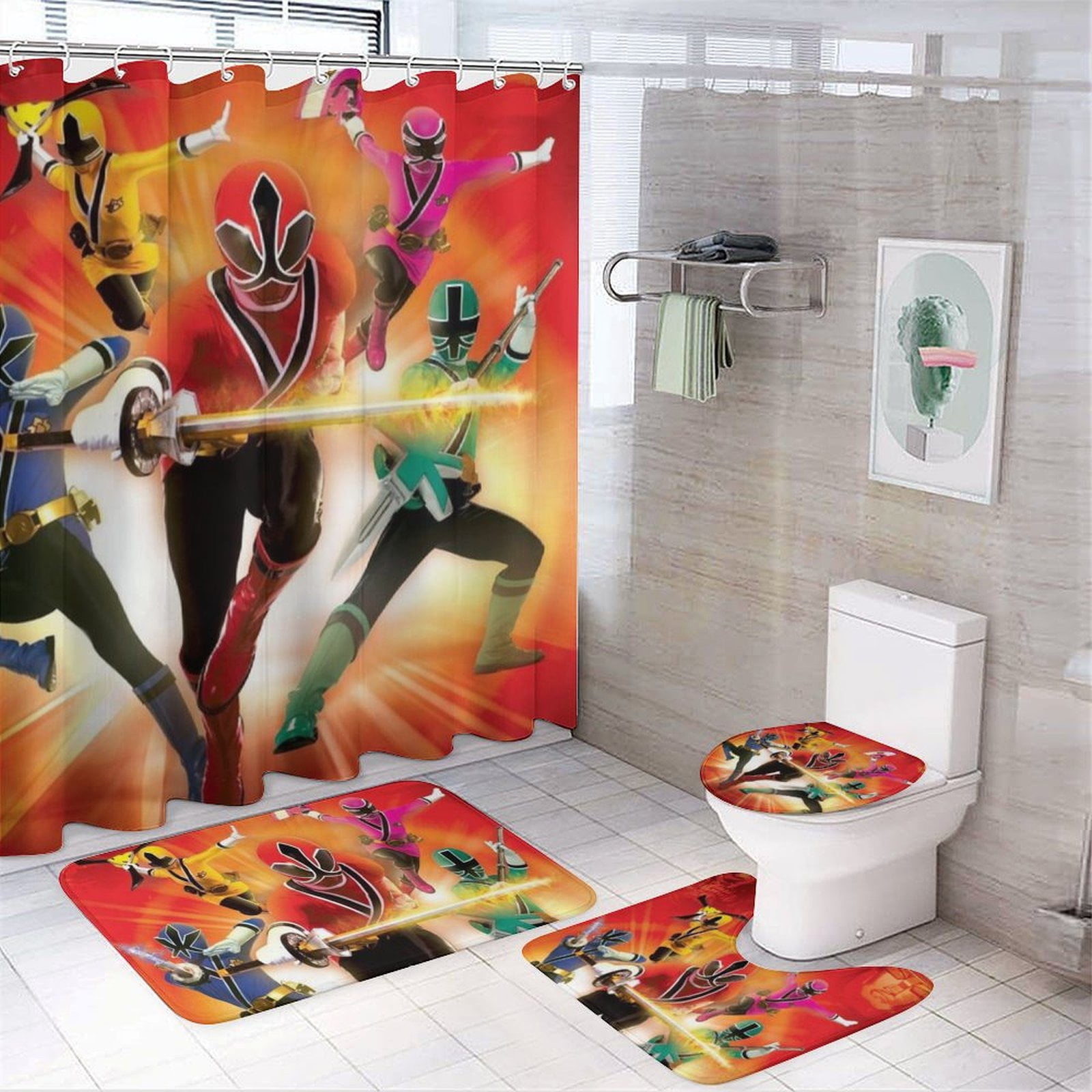Power Rangers 4PCS Bathroom Sets Shower Curtain Sets with Toilet Lid ...