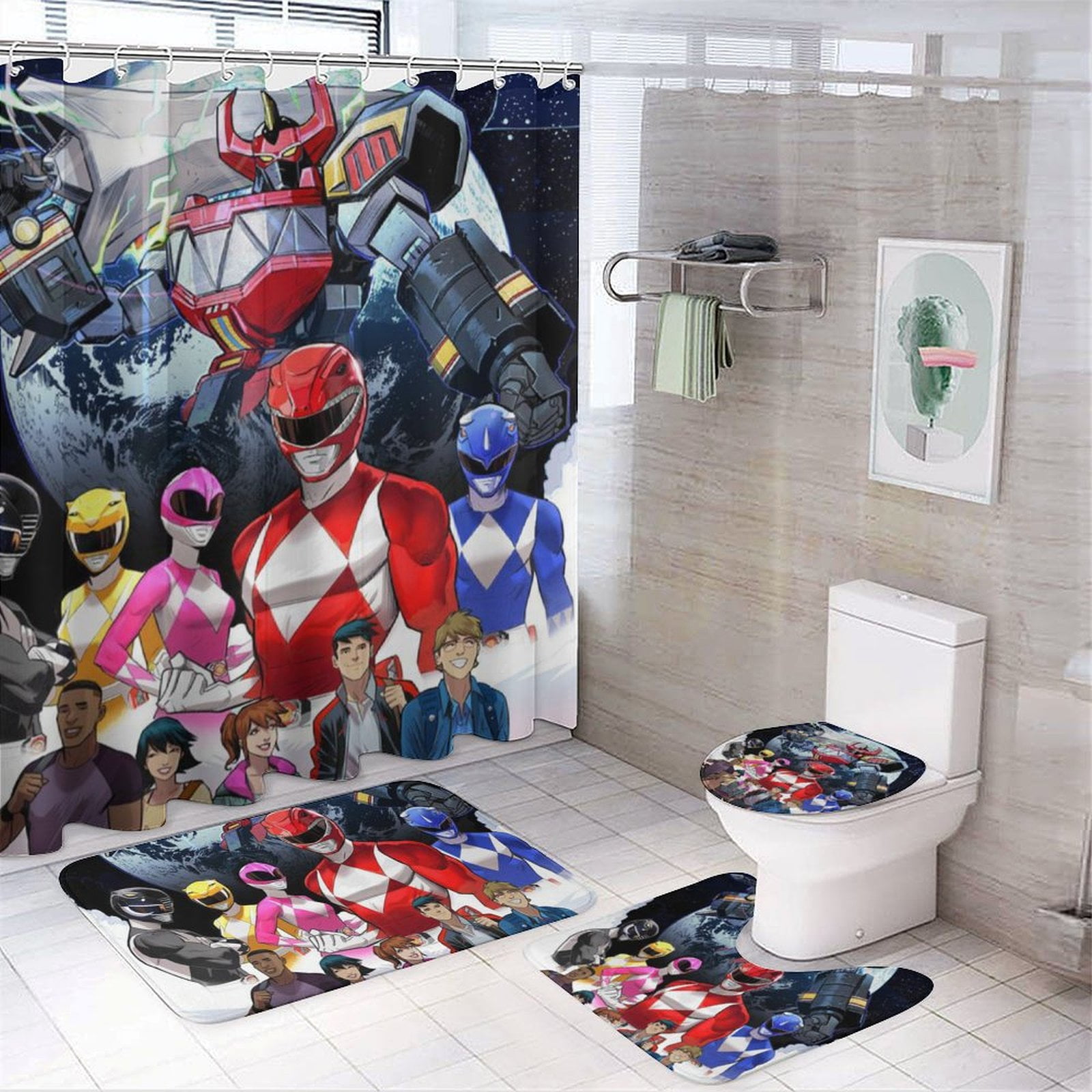 Power Rangers 4PCS Bathroom Sets Shower Curtain Sets with Toilet Lid ...