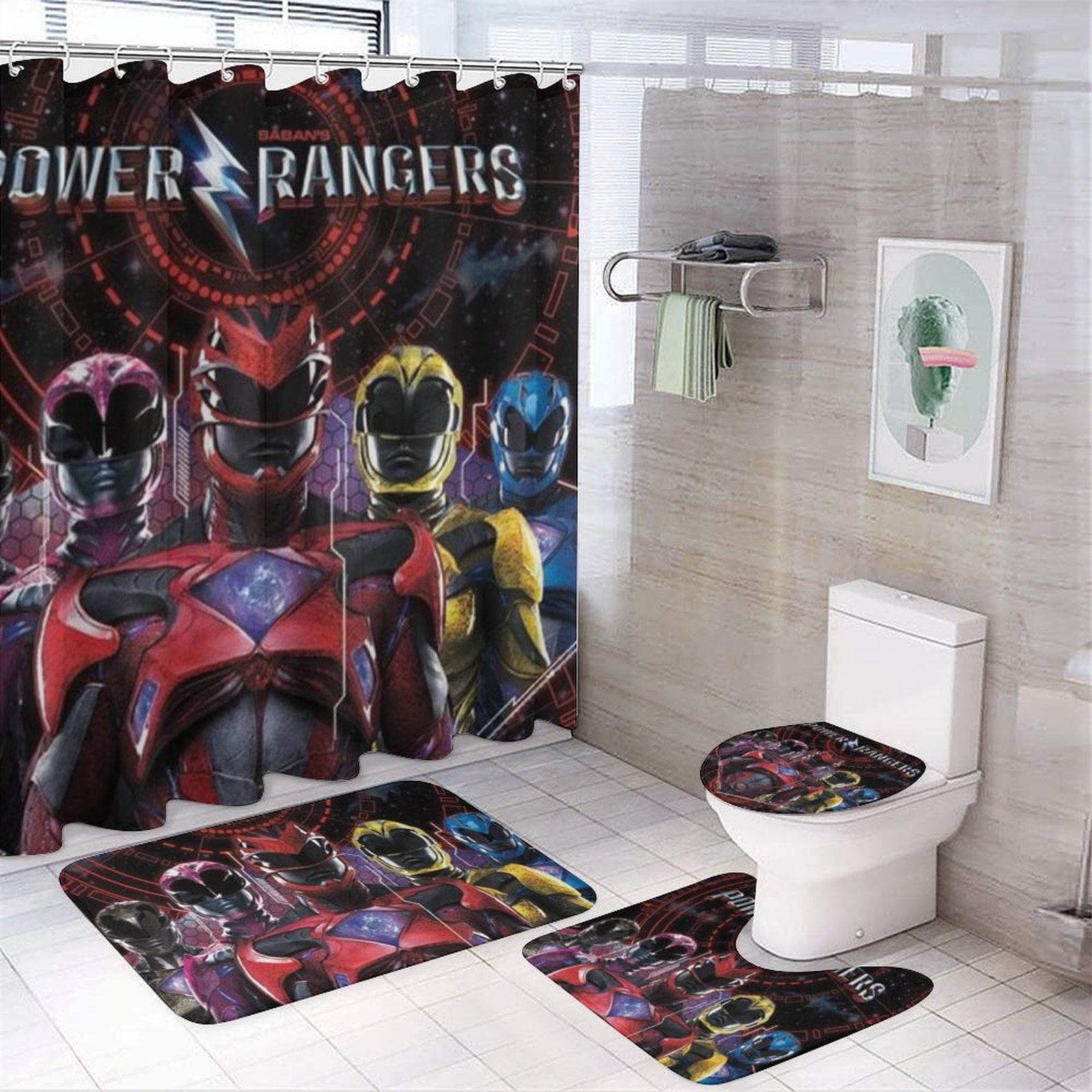 Power Rangers 4PCS Bathroom Sets Shower Curtain Sets with Toilet Lid ...
