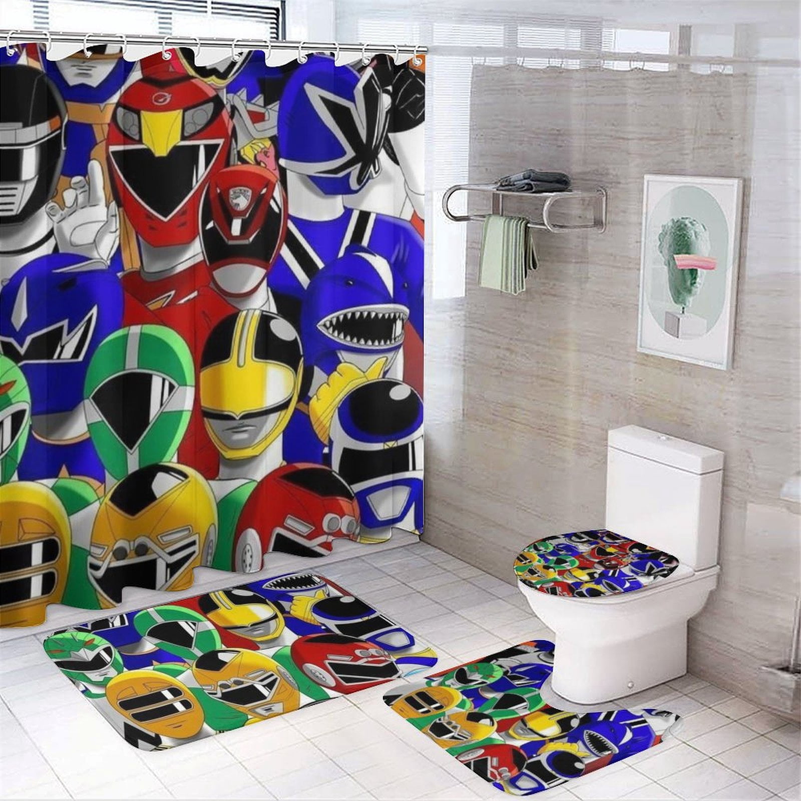 Power Rangers 4PCS Bathroom Sets Shower Curtain Sets with Toilet Lid ...
