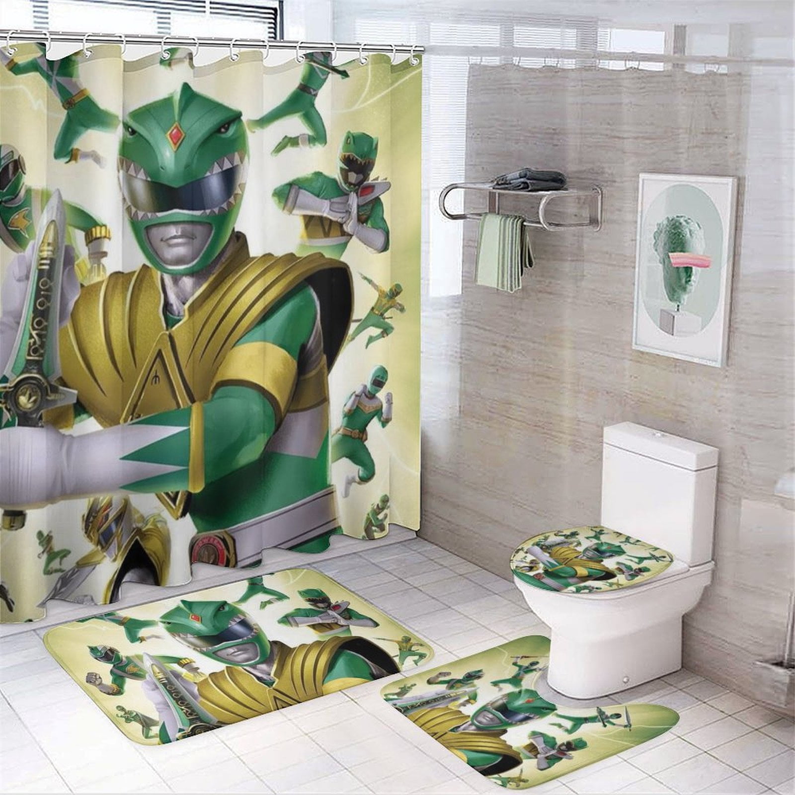 Power Rangers 4PCS Bathroom Sets Shower Curtain Sets with Toilet Lid ...