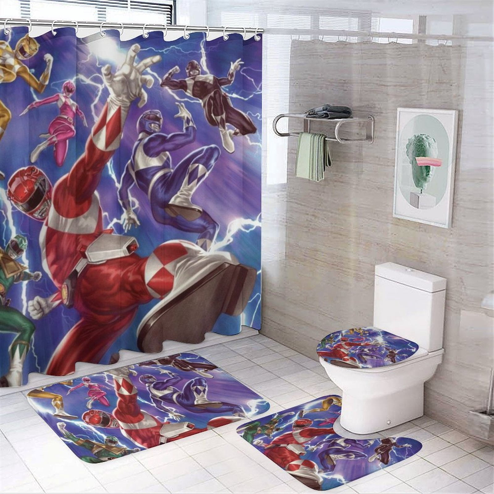 Power Rangers 4PCS Bathroom Sets Shower Curtain Sets with Toilet Lid ...