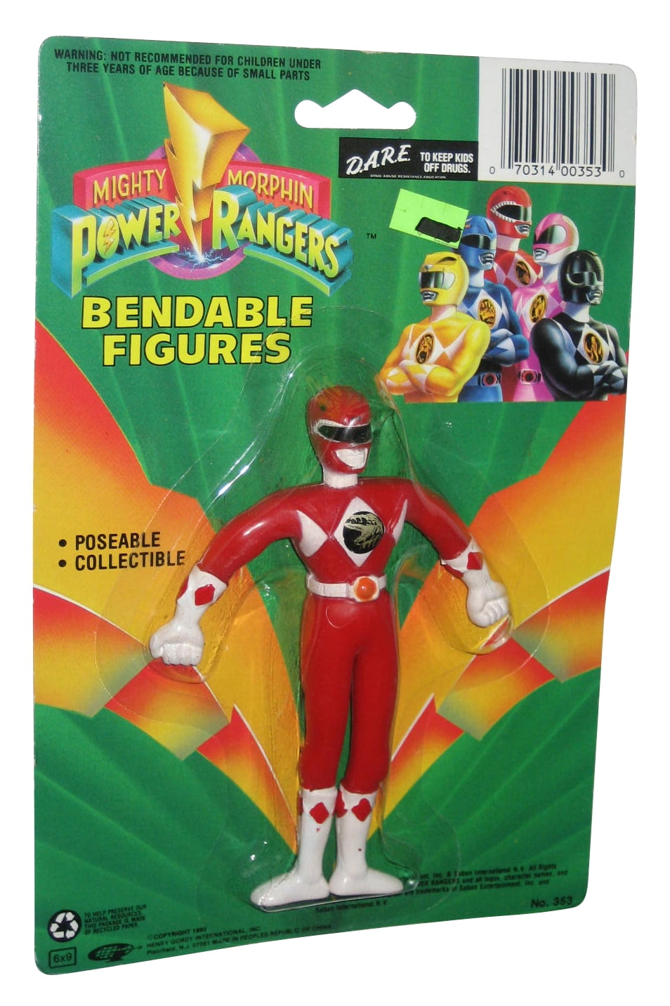 Power Rangers Bendable Gordy Toy Poseable (1994) Red Ranger Figure ...