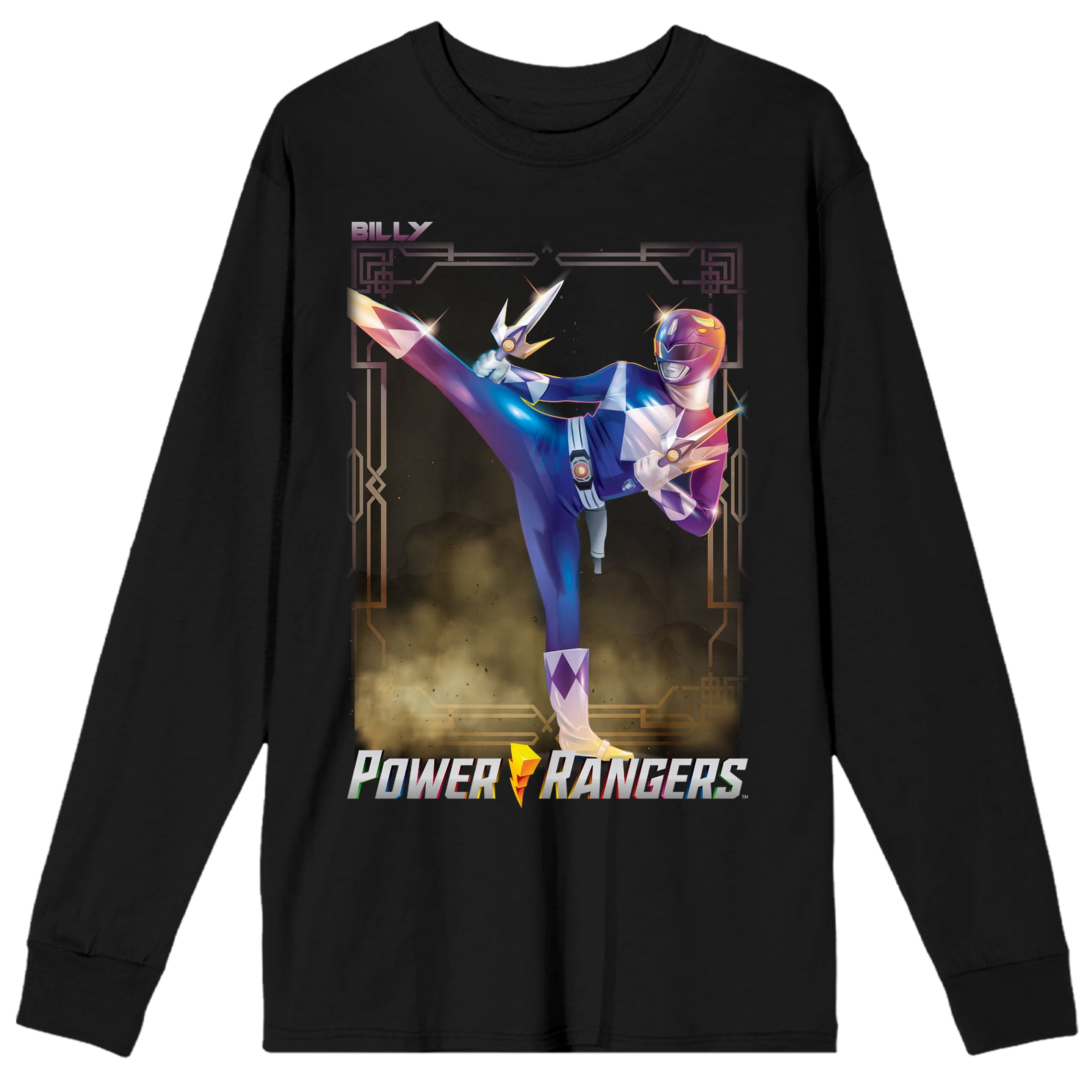 Power Rangers Billy The Blue Ranger Crew Neck Long Sleeve Black Adult ...