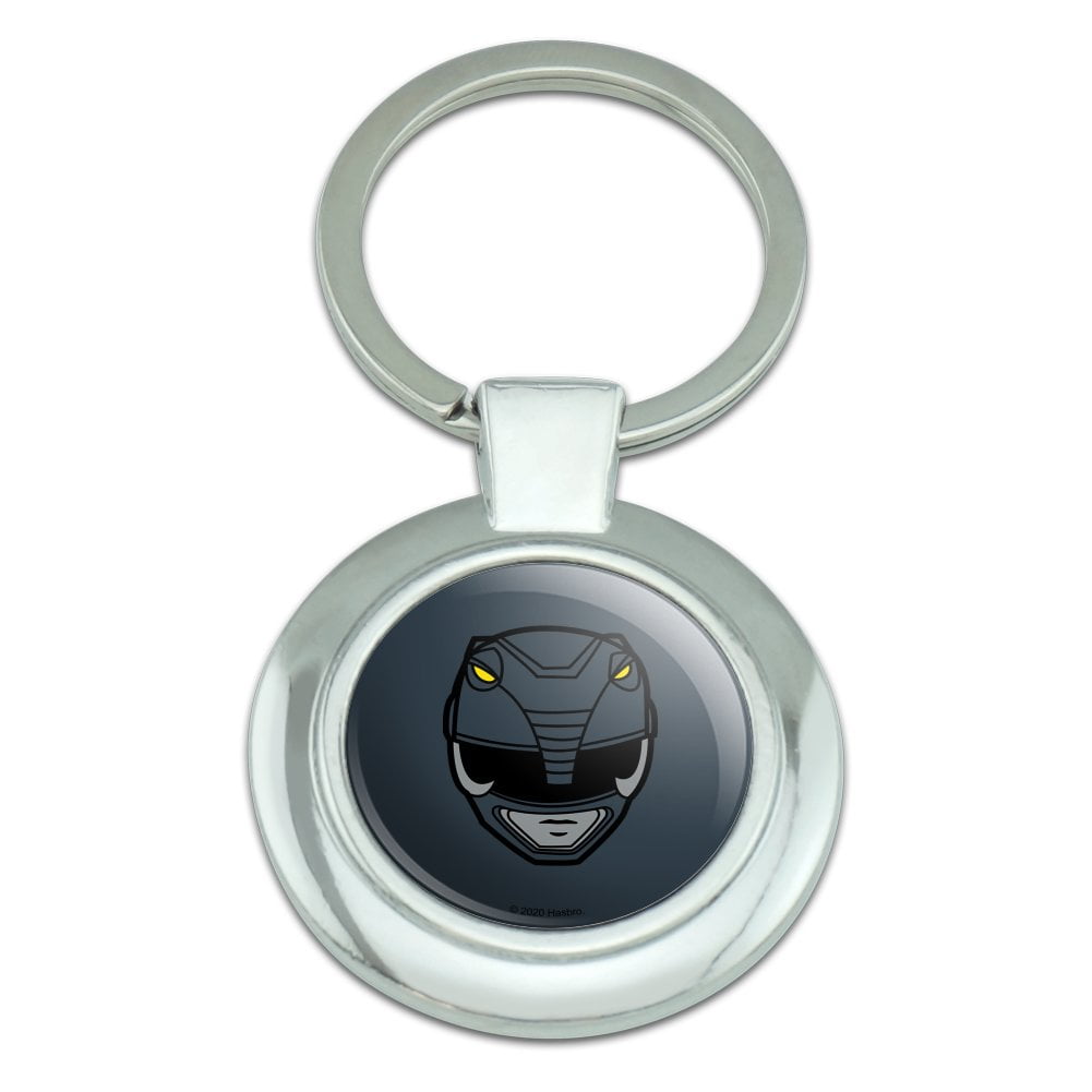 Power Rangers Black Ranger Helmet Keychain Classy Round Chrome Plated ...