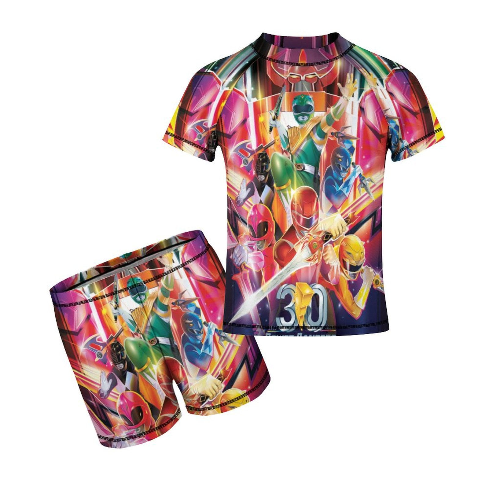 Power Rangers Boys Rash Guard Set 2 Piece Swimsuits Short Sleeve ...