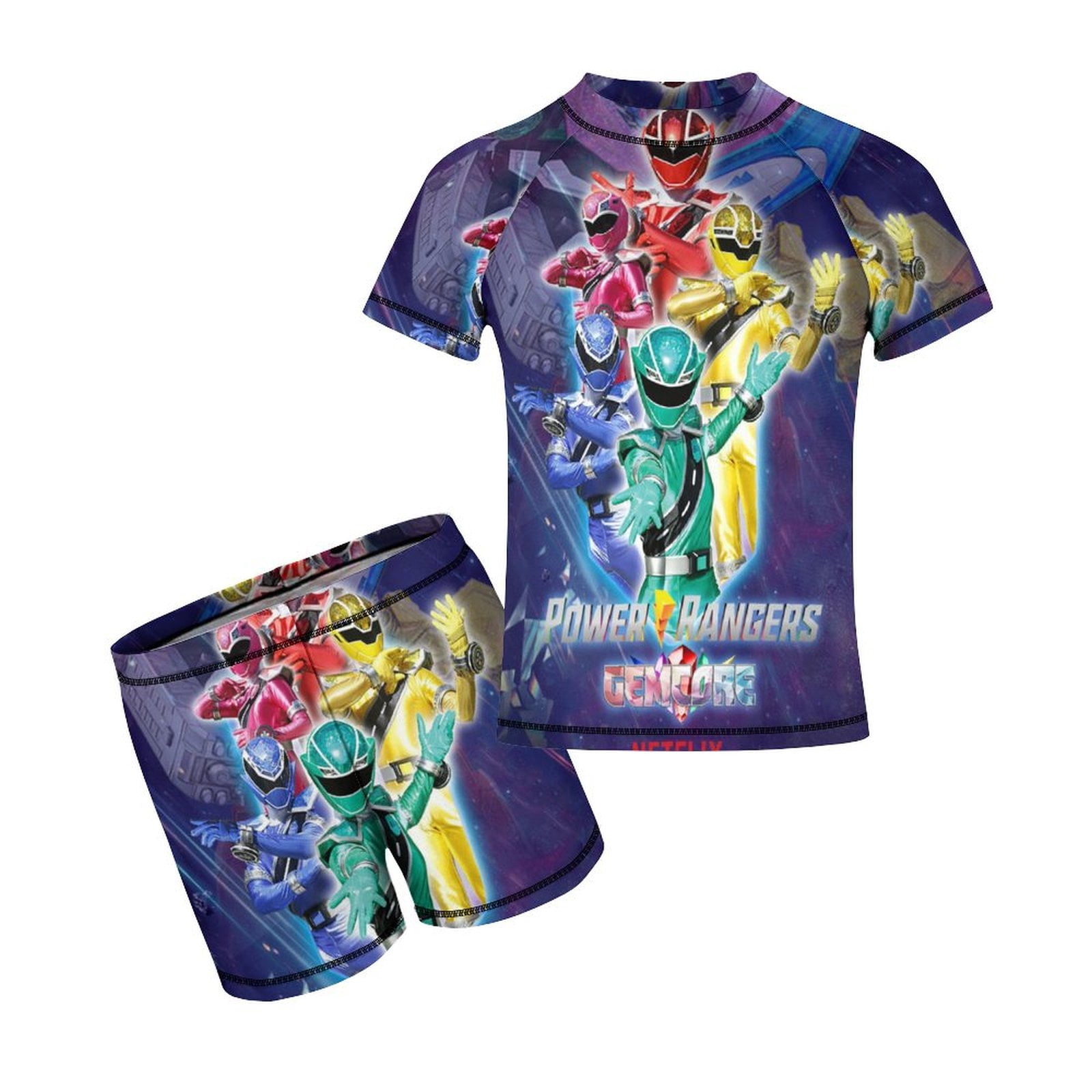 Power Rangers Boys Rash Guard Set 2 Piece Swimsuits Short Sleeve ...