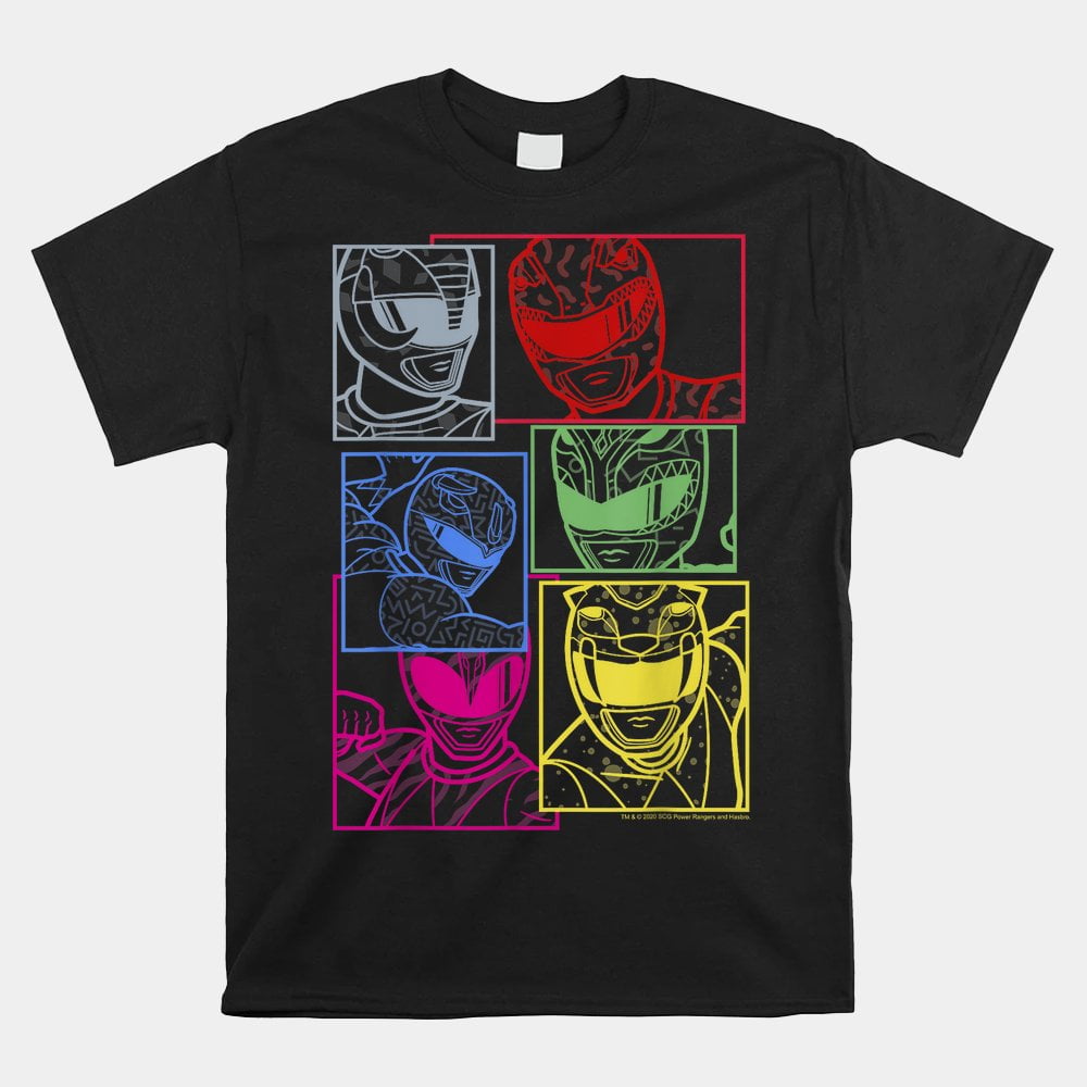 Power Rangers Group Shot Color Silhouette Line Art Panels Shirt ...