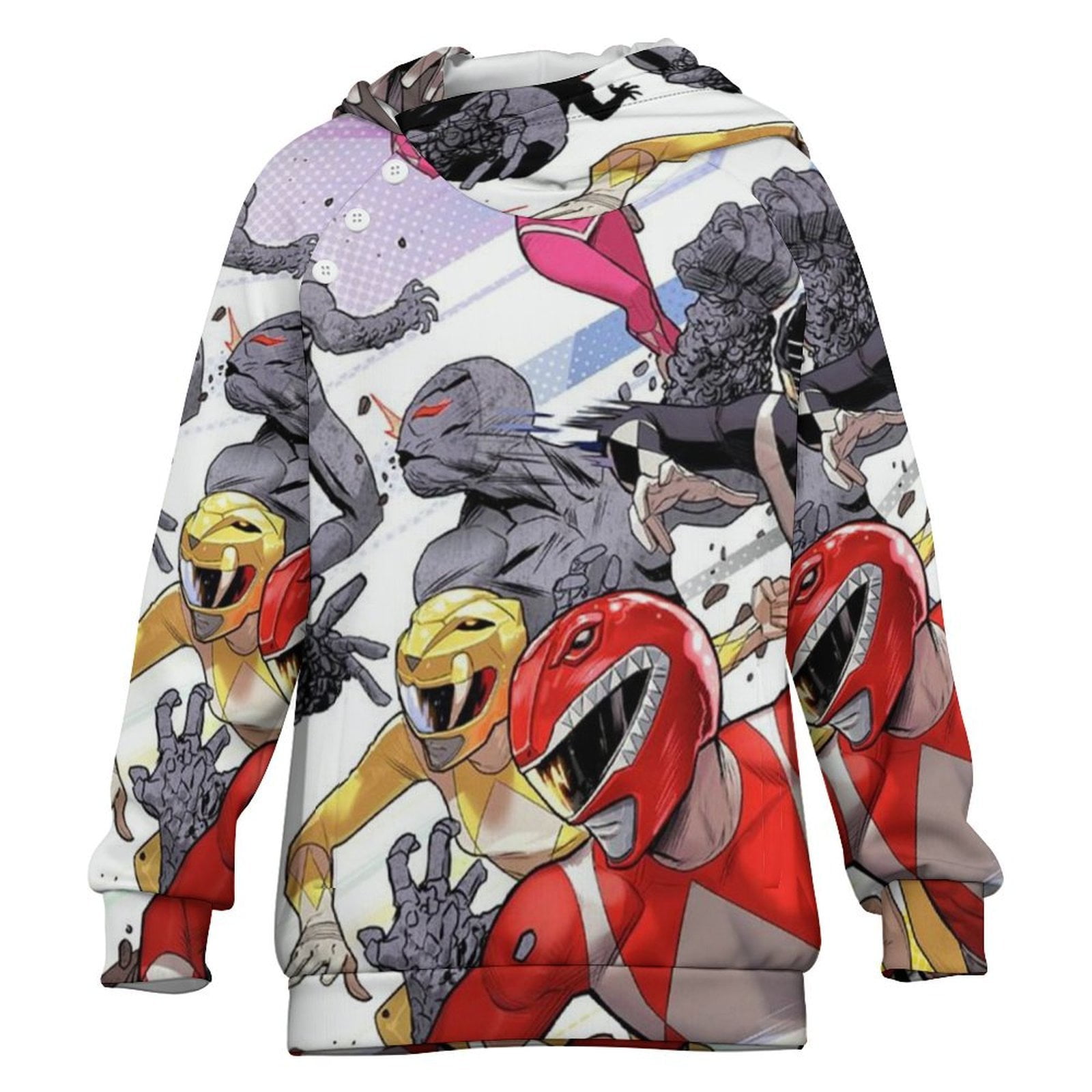 Power Rangers Kids Hoodie Raglan Sleeve Hooded Snap Sweatshirt Casual ...