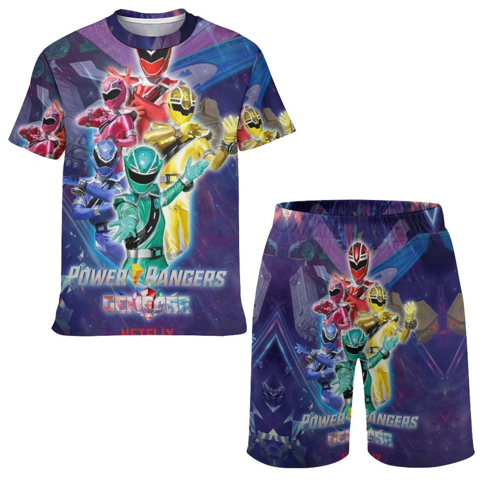 Power Rangers Kids Short Sleeve Mesh T-Shirt And Shorts Outfit Set ...