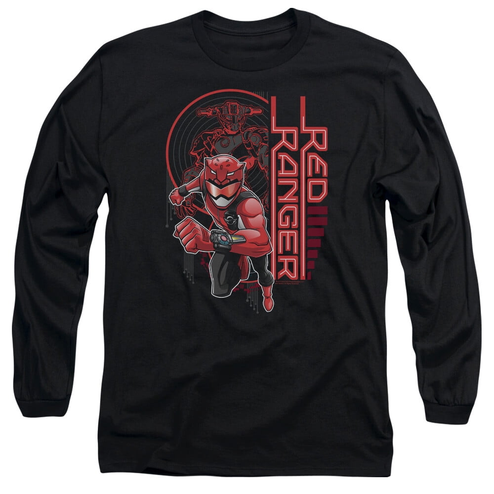Power Rangers Long Sleeve T-Shirt Red Ranger Black Tee - Walmart.com