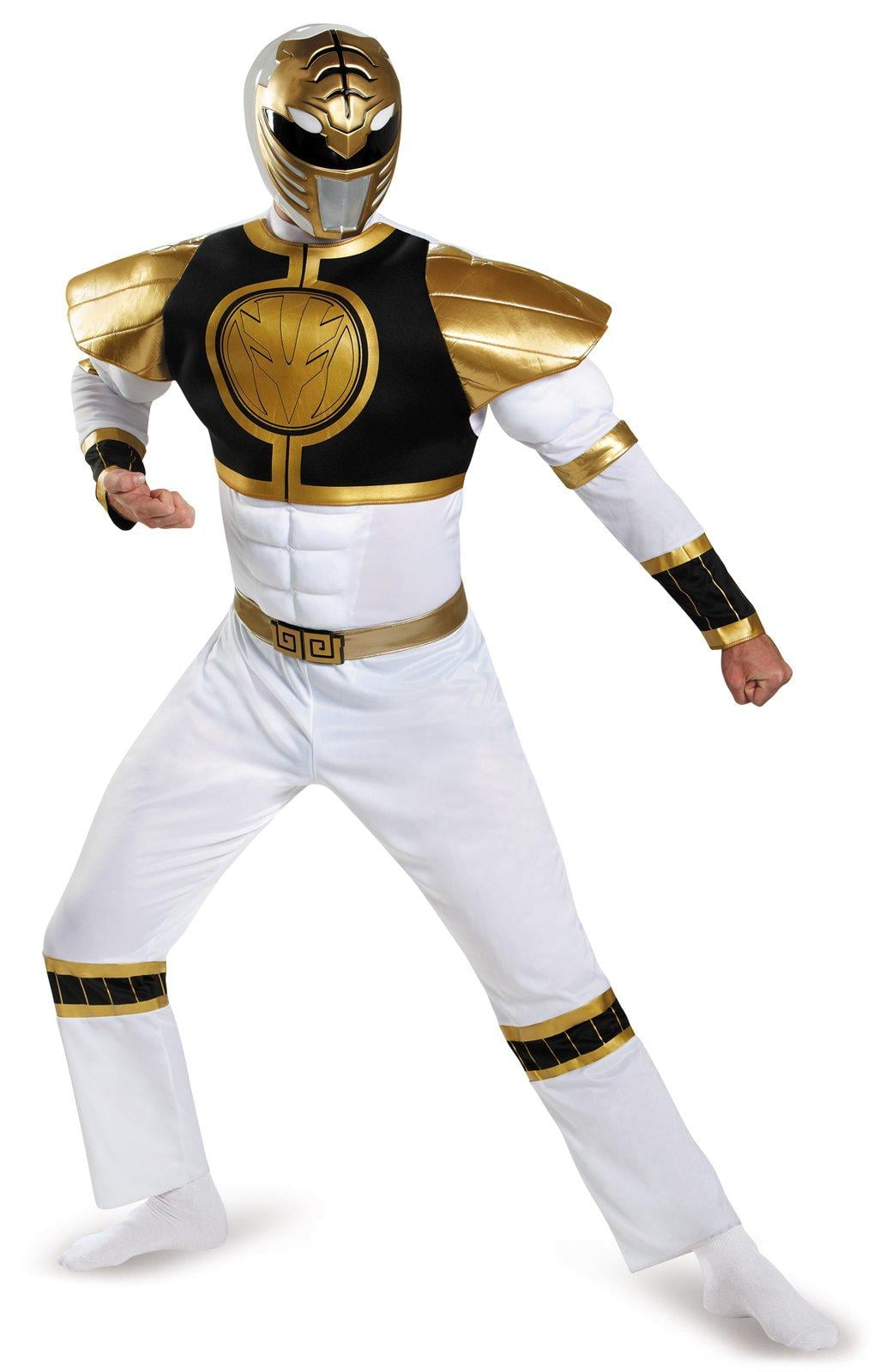 Adult Halloween Fancy-Dress, White Power Ranger Mighty Morphin Muscle ...