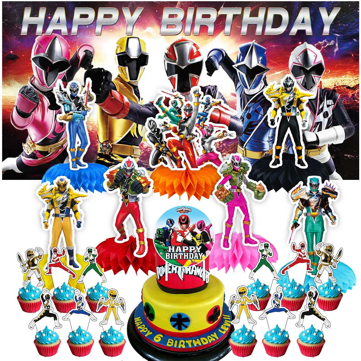 Power Rangers Party Decorations Decor Supplies Honeycomb Centerpieces ...