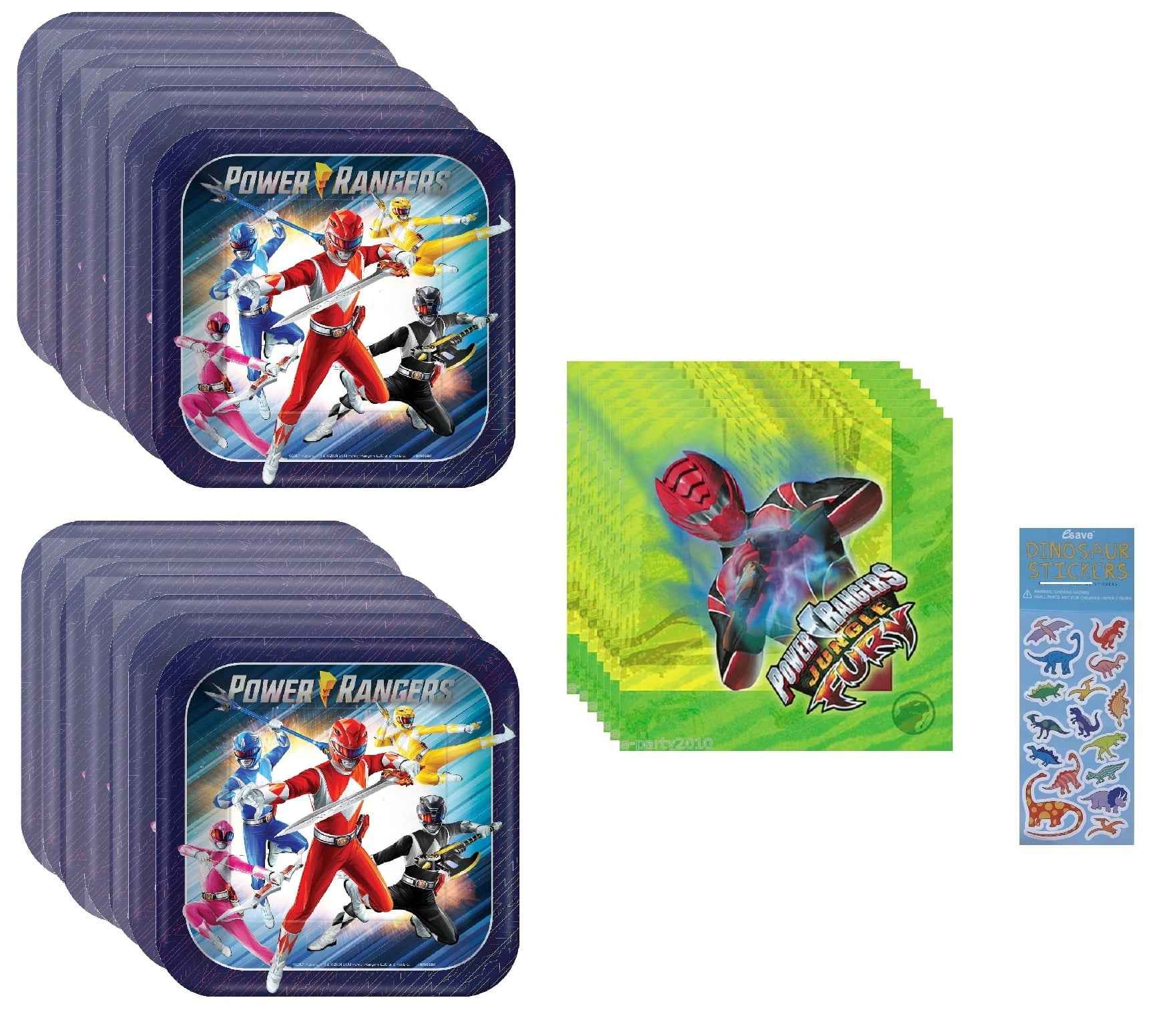 Power Rangers Party Bundle: 16 Plates, Napkins, Table Cover, Dinosaur ...
