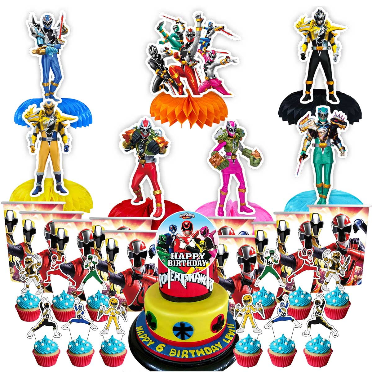Power Rangers Party Supplies Decor Cups Fans Decorations Honeycomb ...