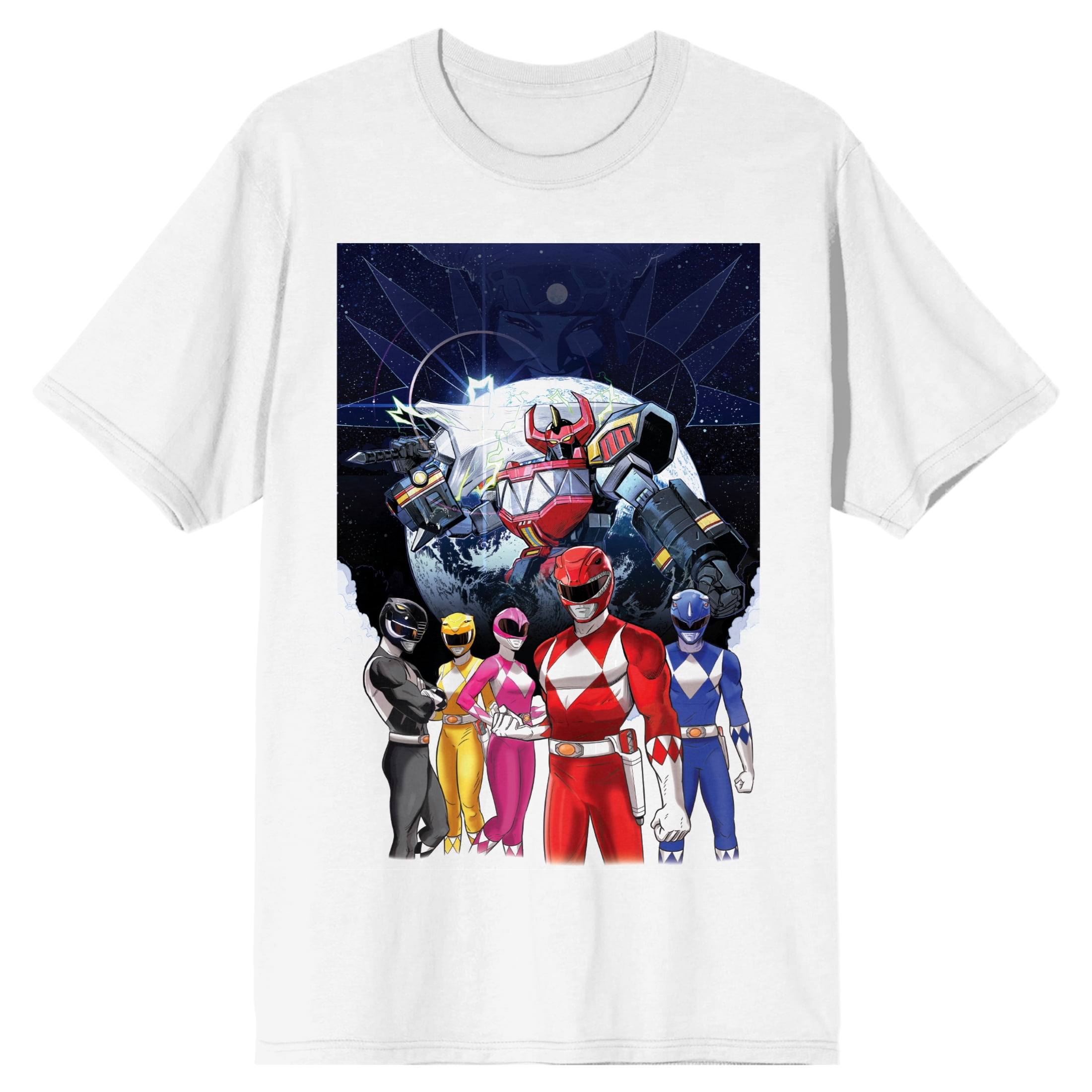 Power Rangers Poster Art Love Wins Adult White Crew Neck Short Sleeve T ...
