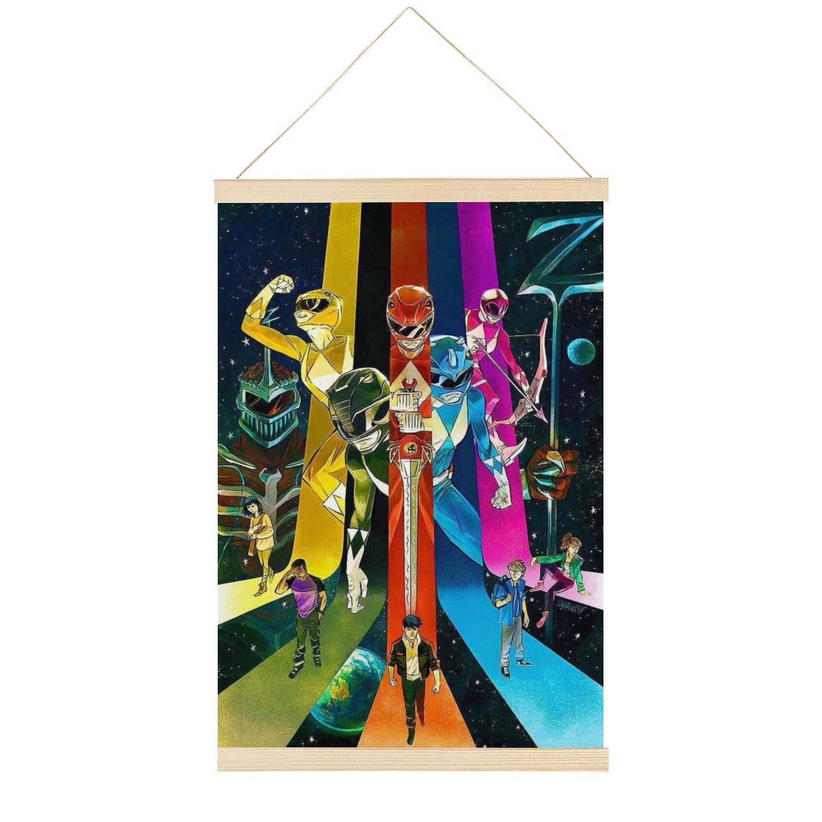 Power Rangers Poster Wall Art Decor Hanging Paintings Wood Frame Hanger ...