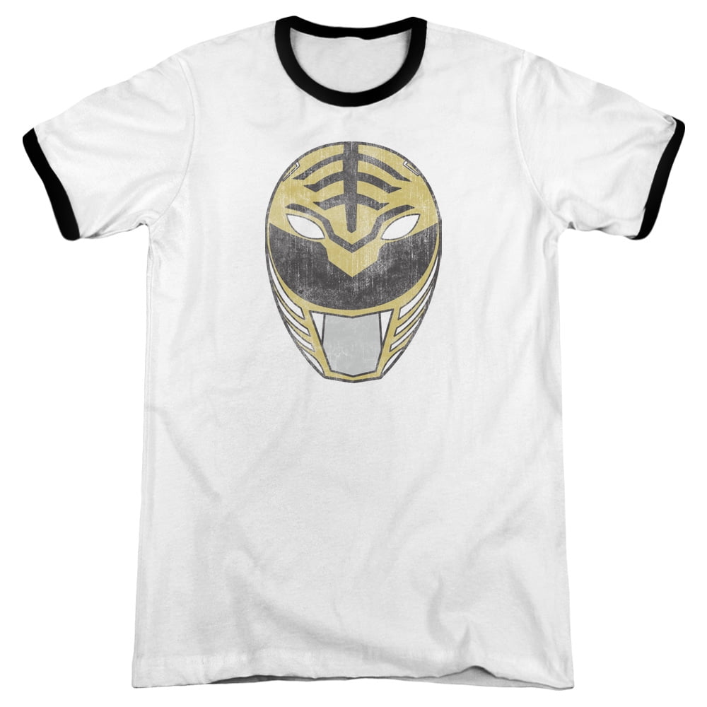 Power Rangers White Ranger Mask Adult Ringer T-Shirt White Black ...