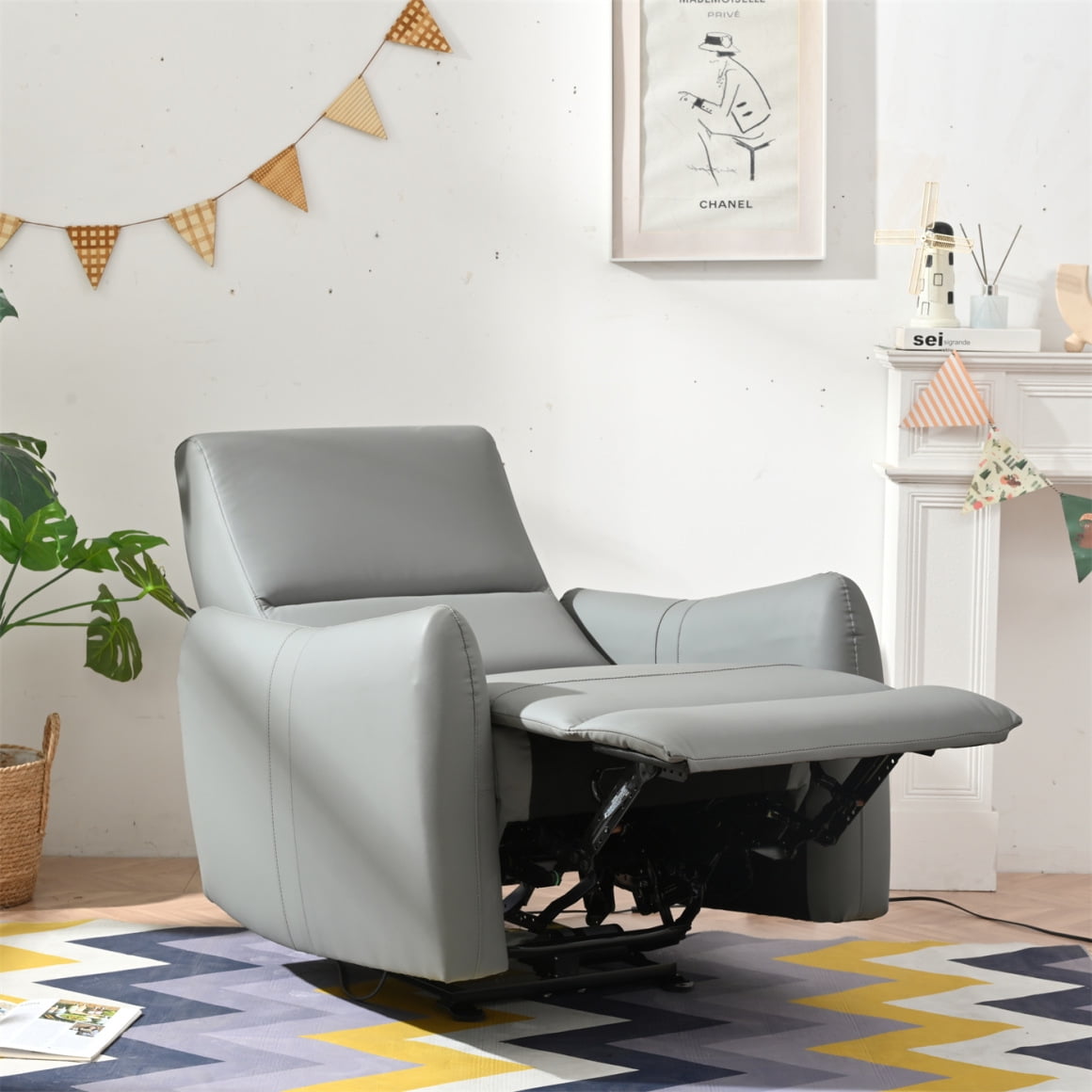 Power Recliner Chair with Charging Station, Upholstered PU Leather ...