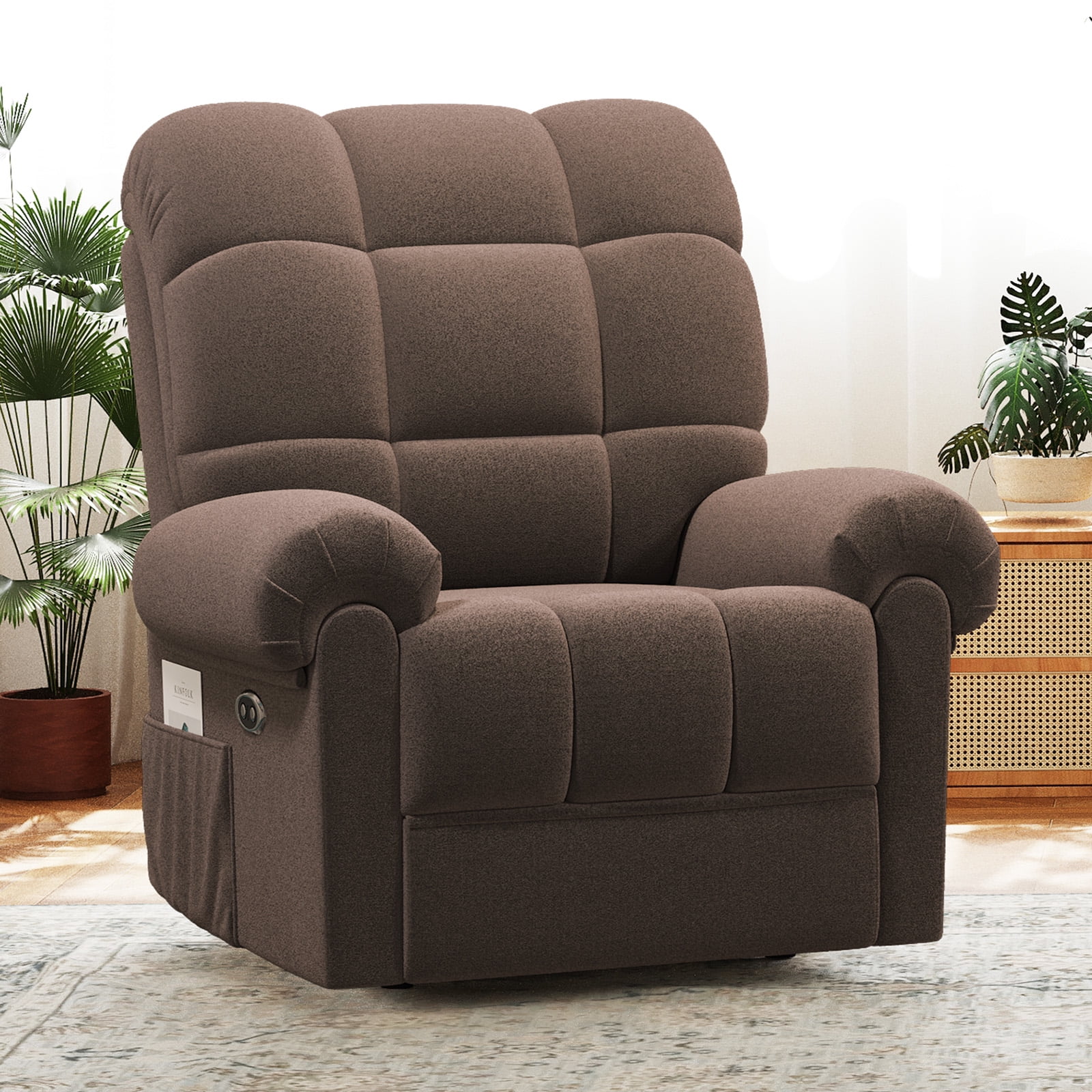 Neche Electric Recliner Chair, Plush Teddy Fleece, Adjustable 75Â°-150Â ...