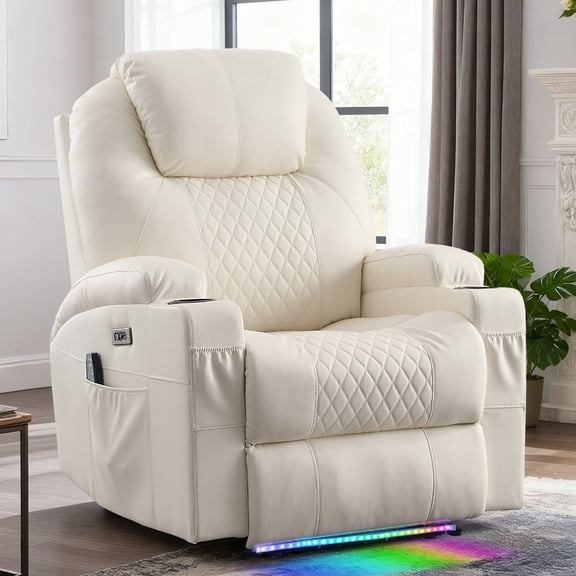 Power Recliner Chair with Heat and Massage, PU Leather Home Theater ...