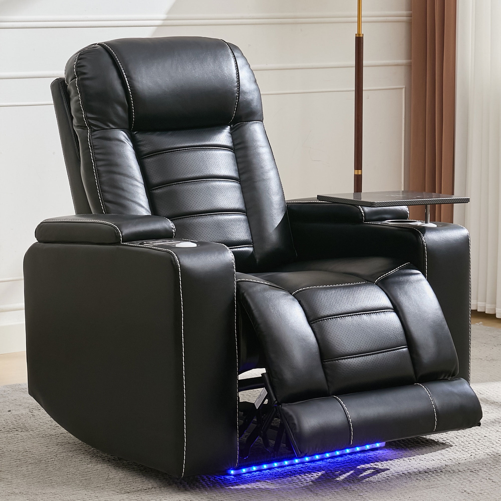 Power Recliner Chair with LED Lights, Faux Leather Home Theater Seating ...