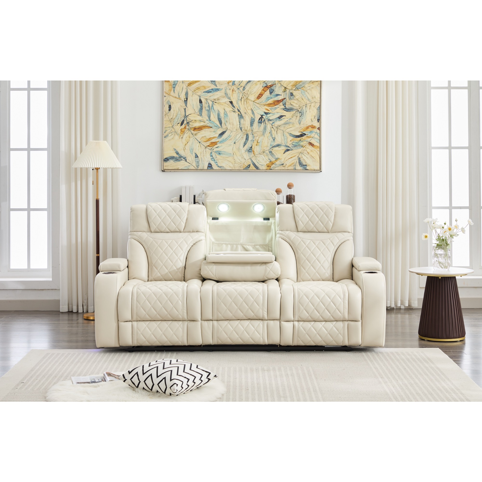 Power Recliner Chair Sofa Set for Living Room,Black Faux Leather ...