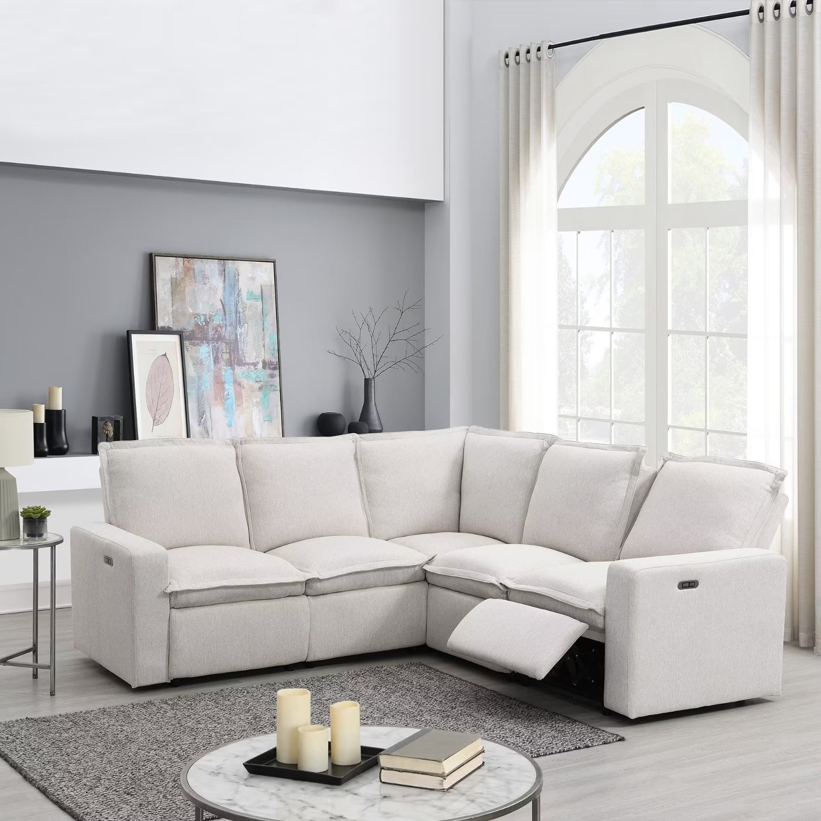 Power Recliner Chair Symmetrical L Shaped Modular Sectional Sofa Couch with USB Port Home Theater Seating Chair 5 Seater Corner Sofa for Home Office Living Room Beige Walmart