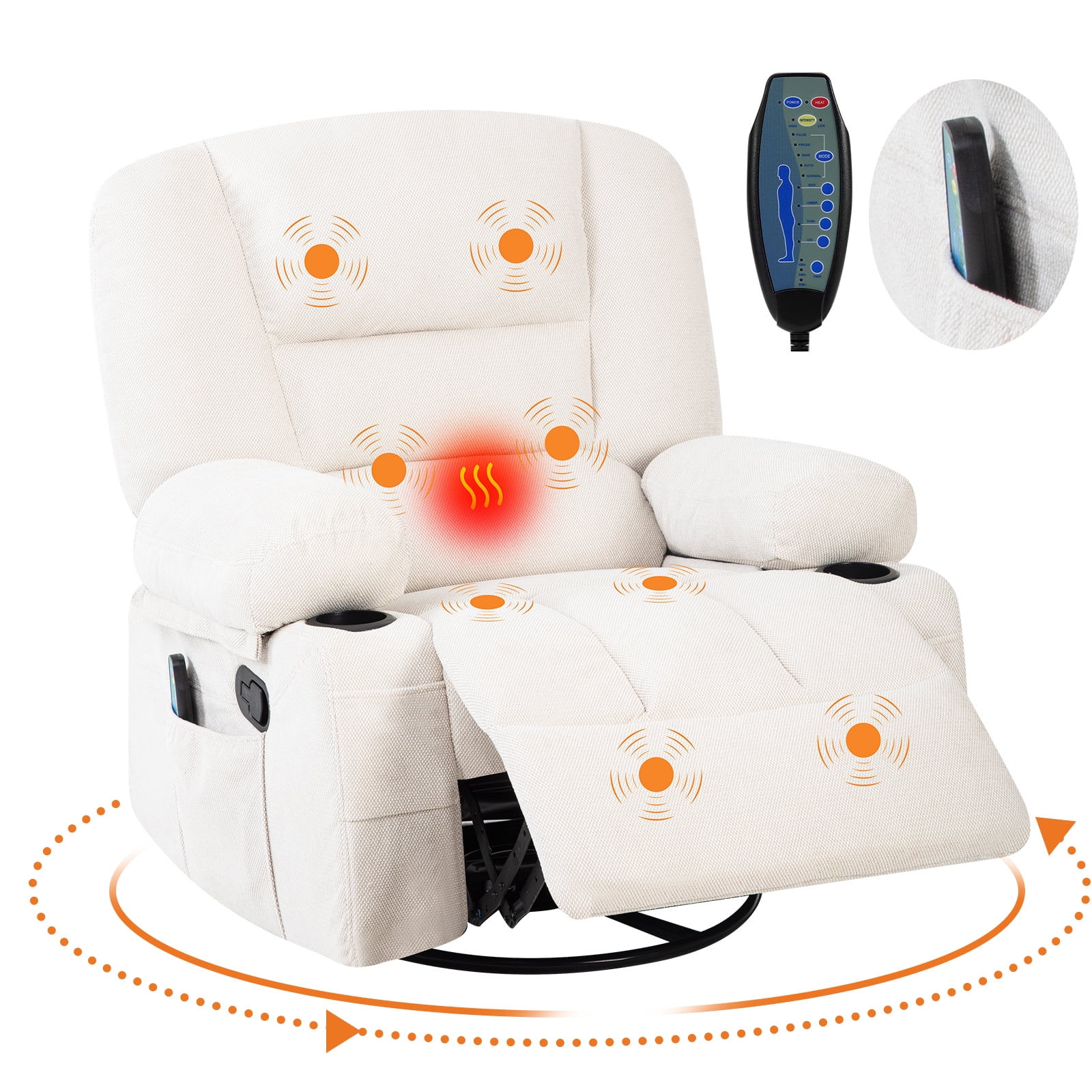 Power Recliner Chair with Massage and Heat, 360° Swivel Rocker ...