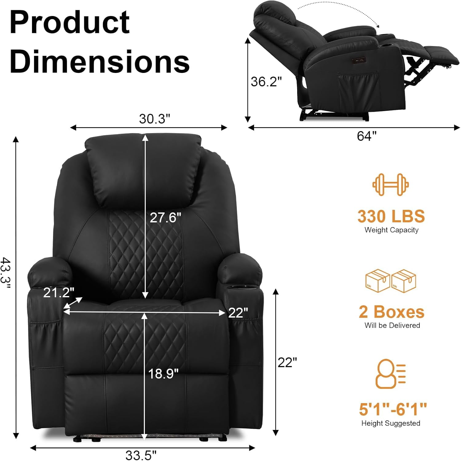 Power Recliner Chair with Vibration Massage & Heat, Faux Leather Home ...