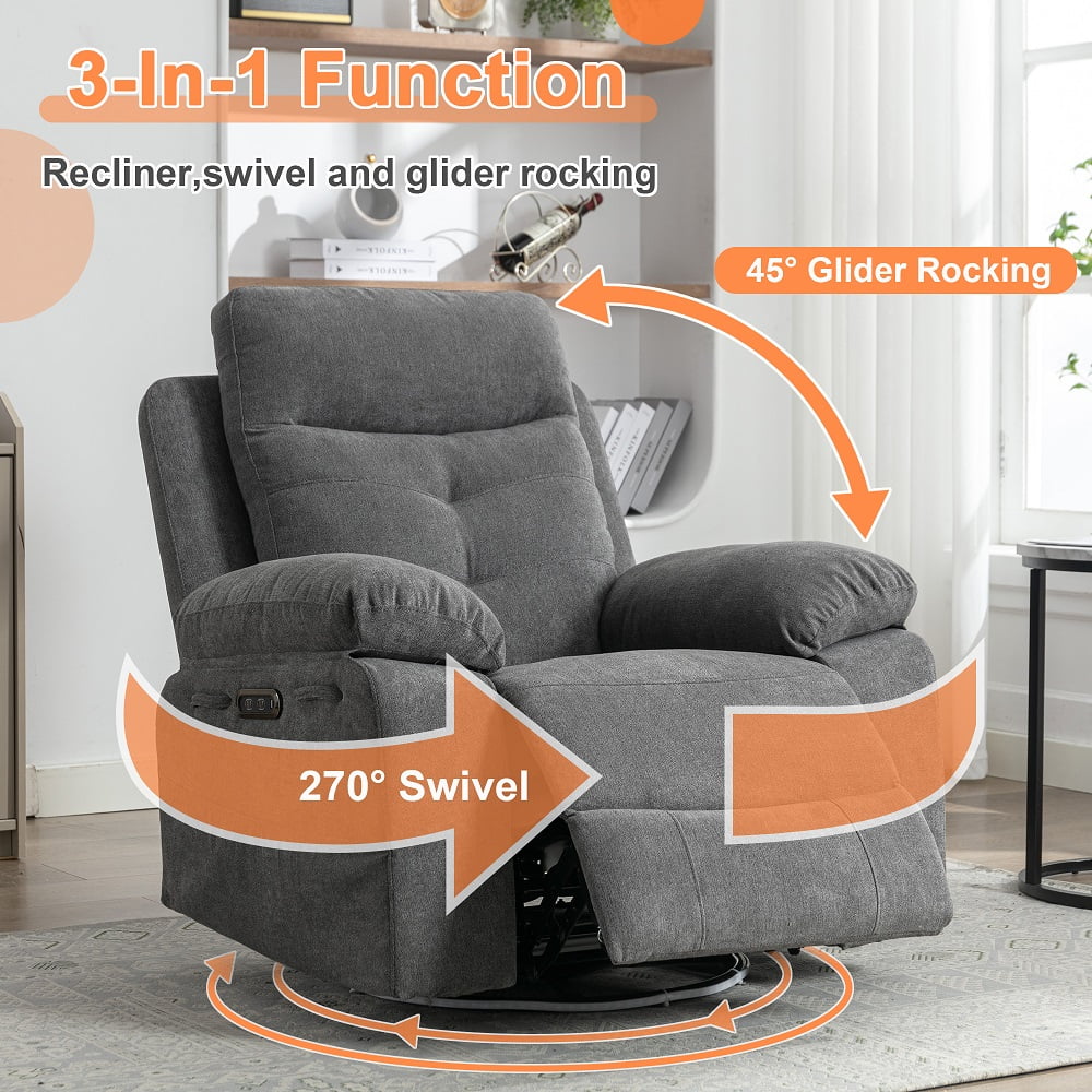 Power Recliner Glider Chair With Bluetooth Speaker 270 Degree Swivel ...
