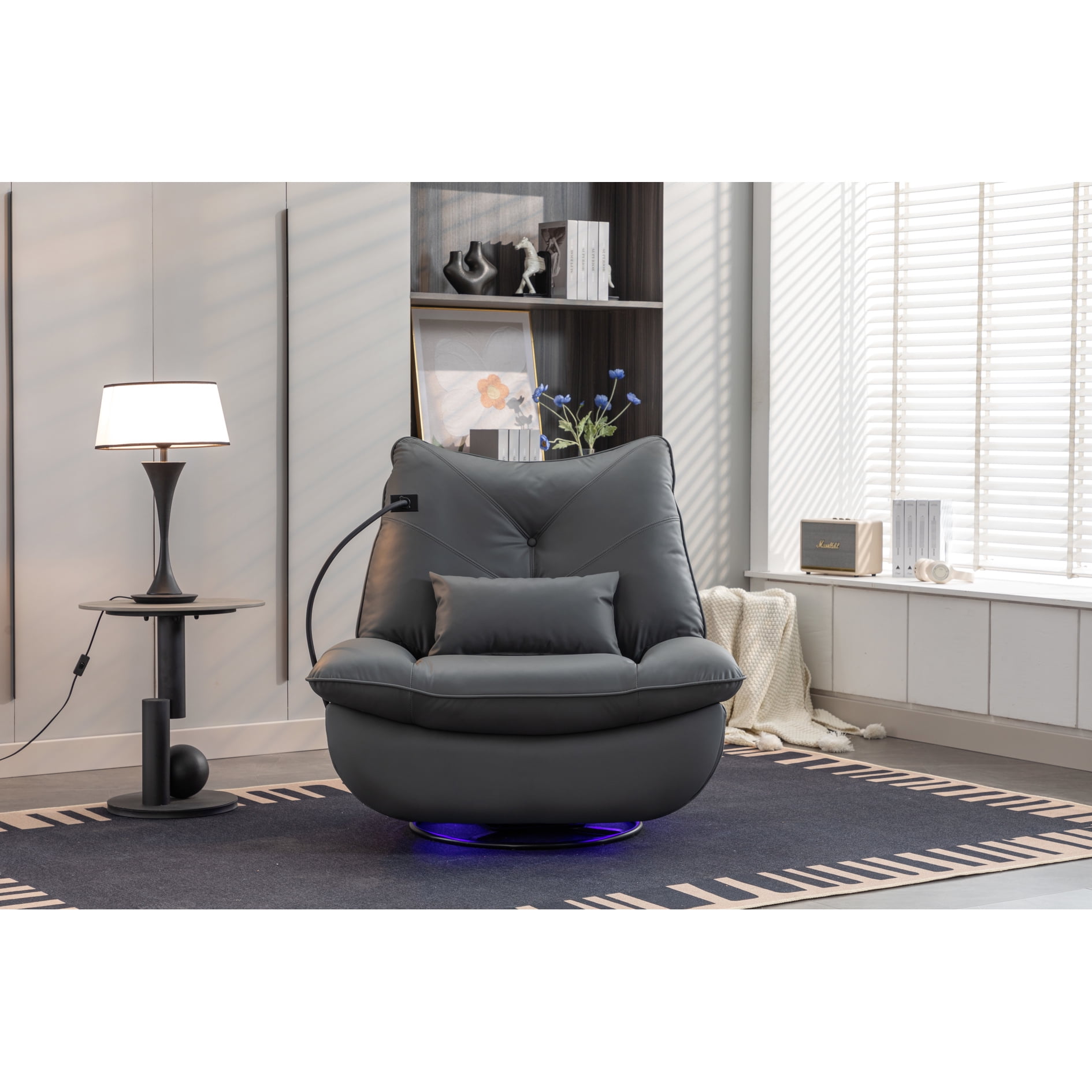 Power Recliner Rocking 270 Swivel Chair, Charge, , Arm Storage, Dark ...