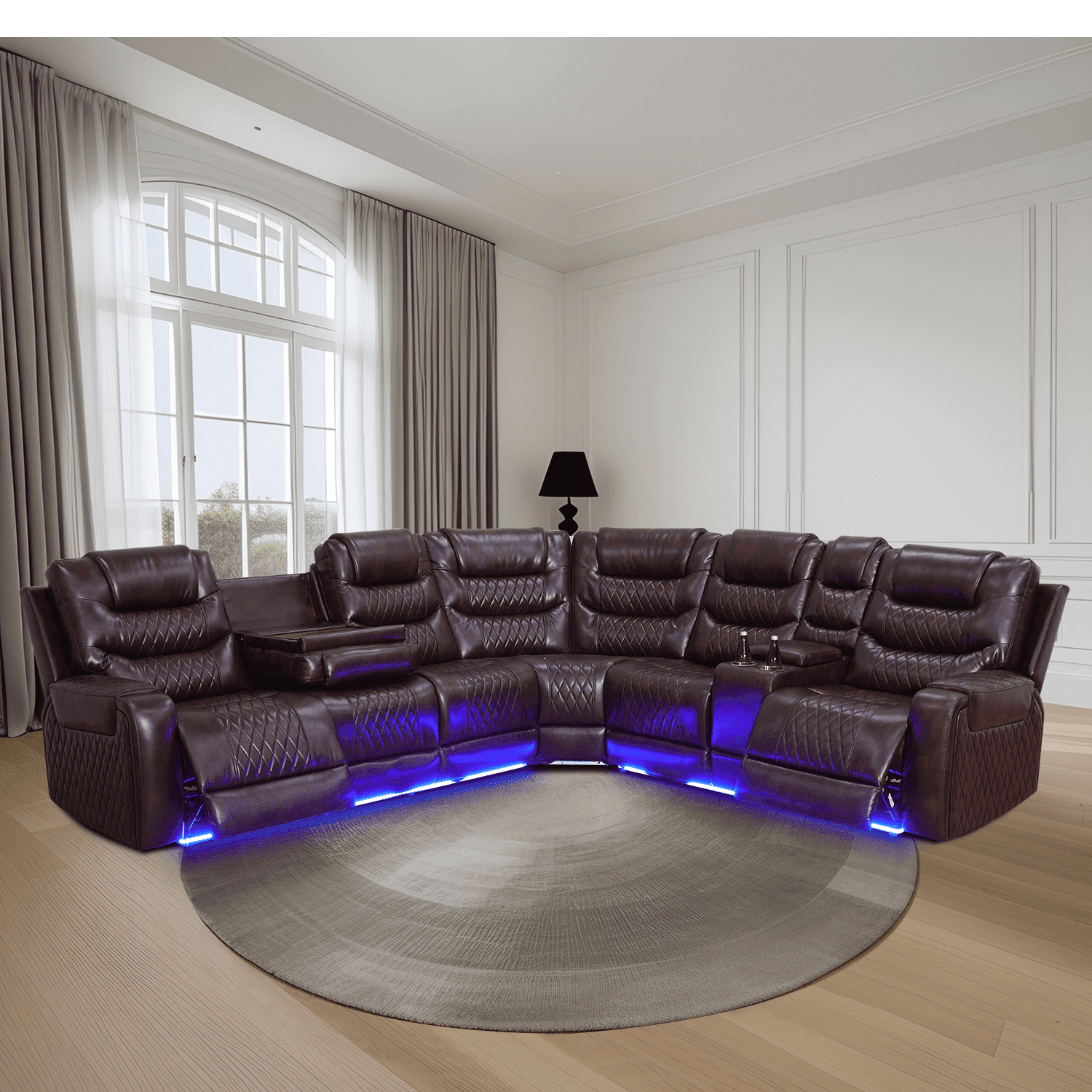 Power Recliner Sectional Couches with LED Light for Living Room,Leather ...
