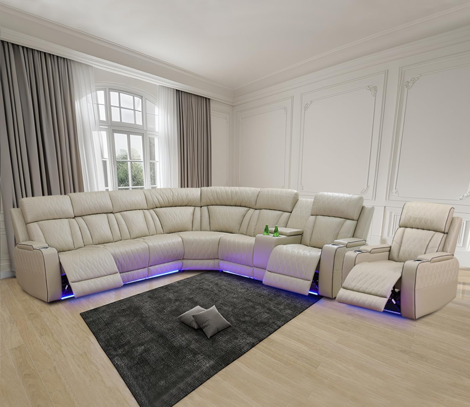Power Recliner Sectional Sofa with LED Light for Living Room,Leather ...