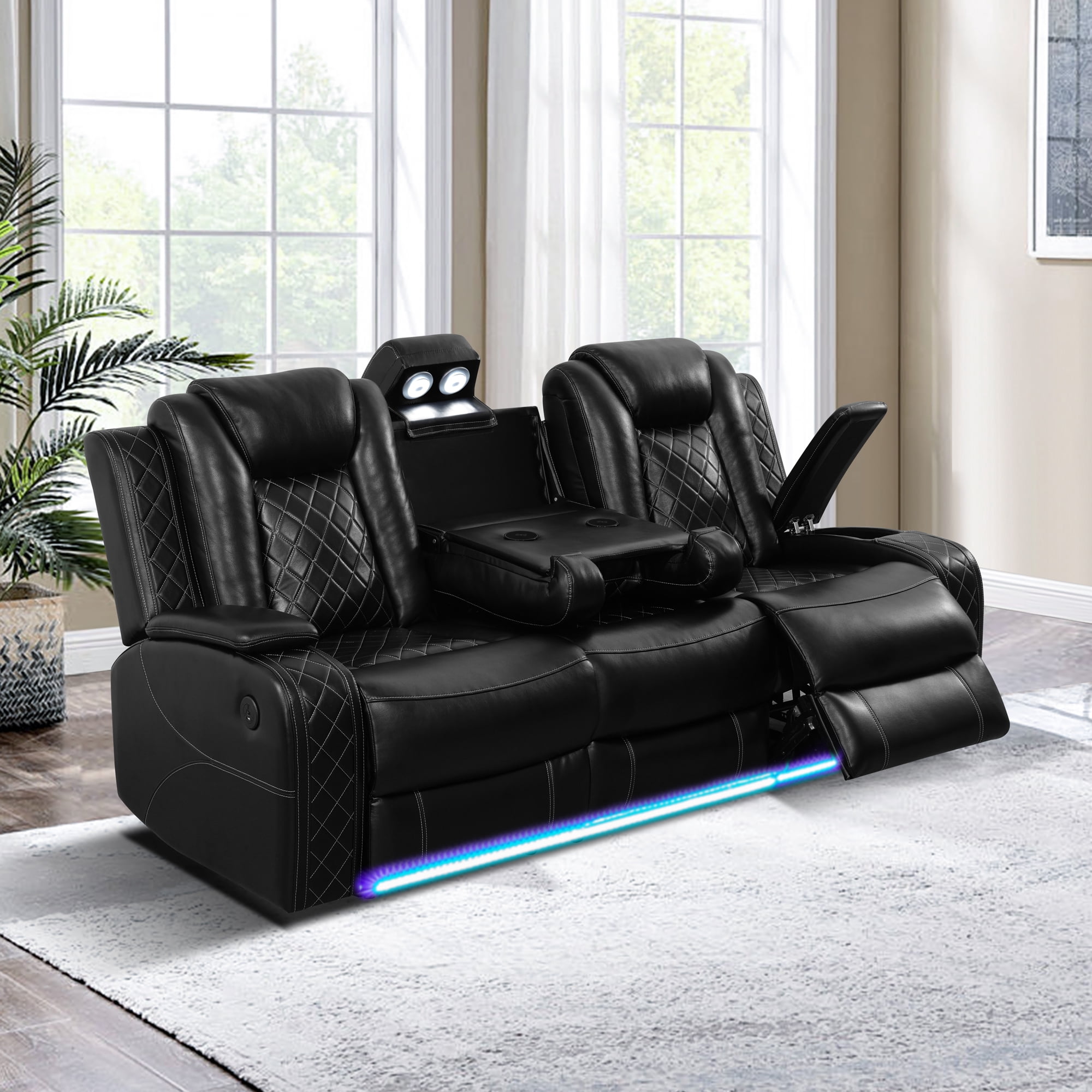 Power Recliner Sofa for Living Room, Leather Reclining Sofa Seating ...