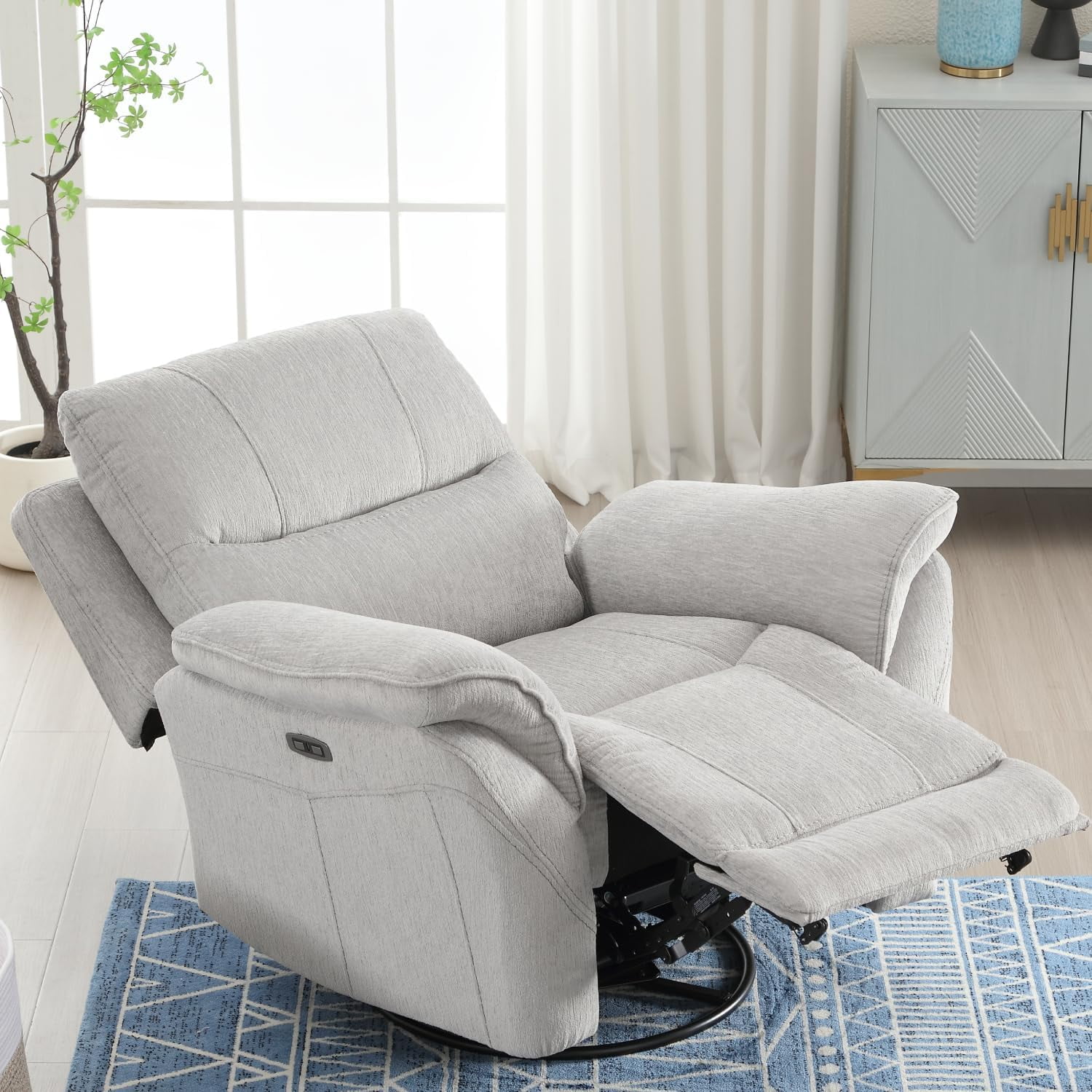 Power Recliner Swivel Glider, Fabric Electric Swivel Recliner Rocker ...