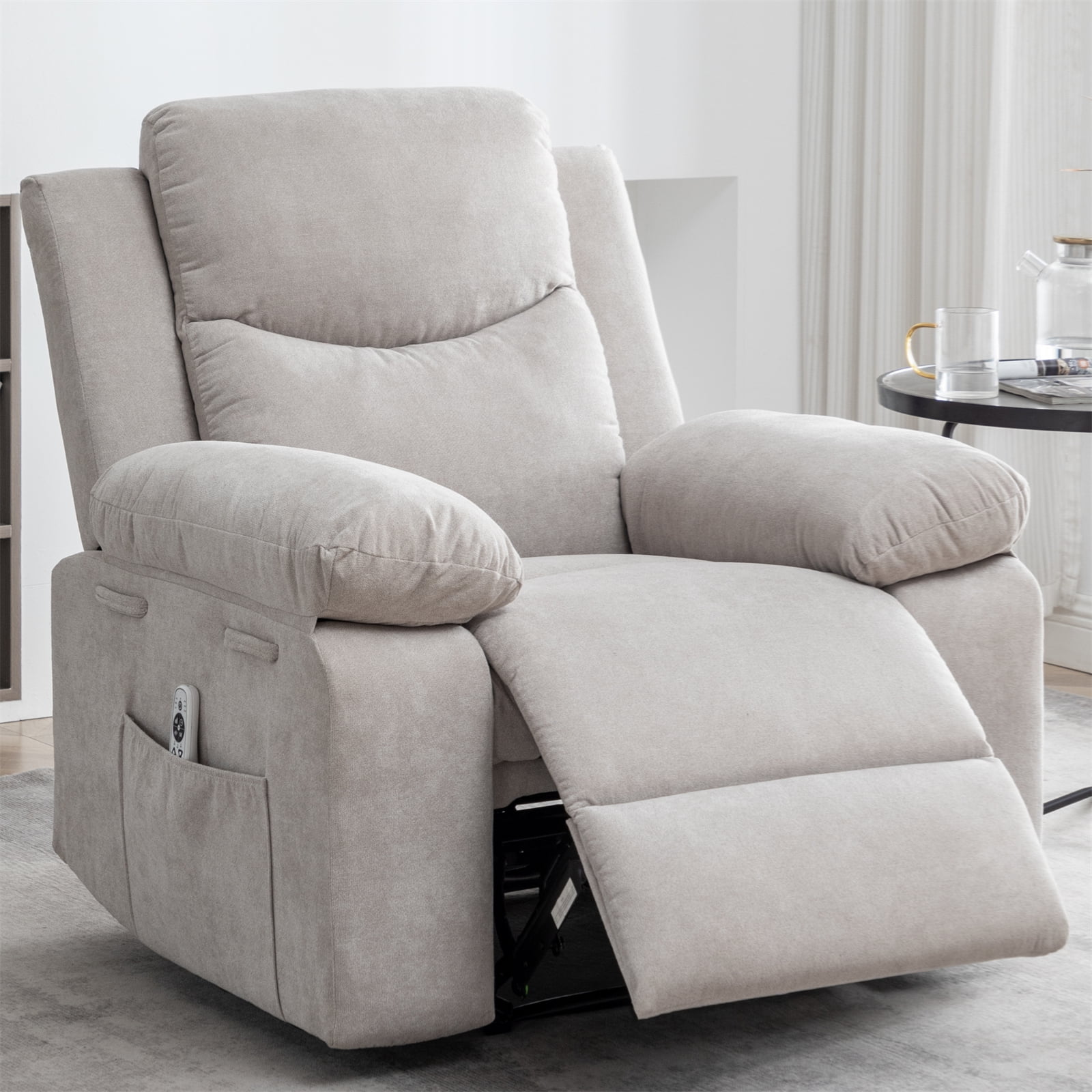 Power Recliner, Velvet Recliner Chair with Adjustable Massage Function ...