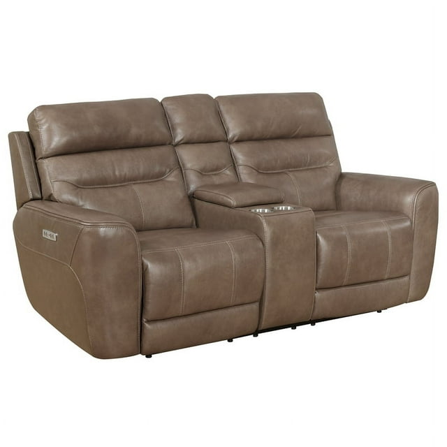 Power Reclining Brown Leather Loveseat with Console - Walmart.com