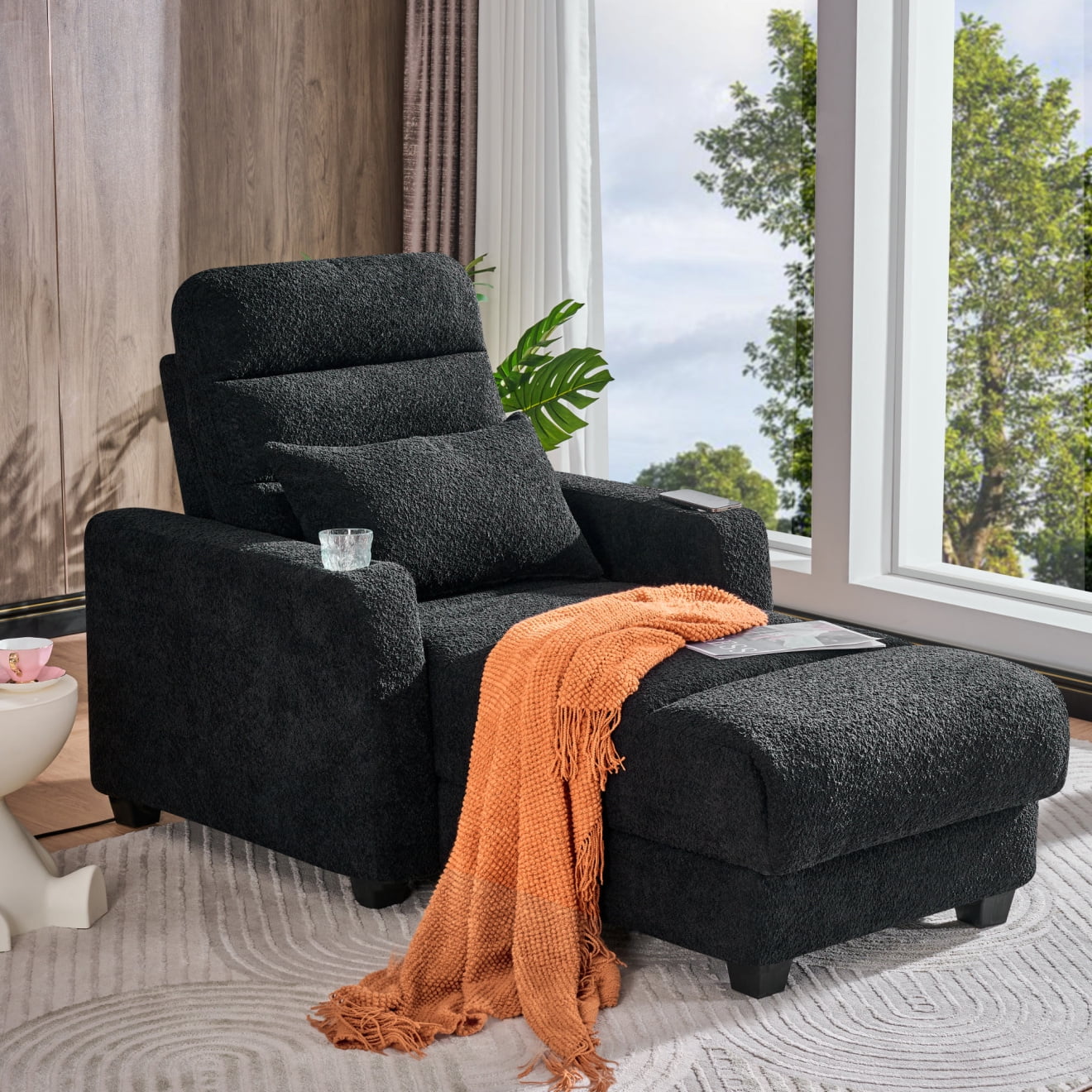 Power Reclining Chaise Lounge with Wireless Charging and Cup Holder ...