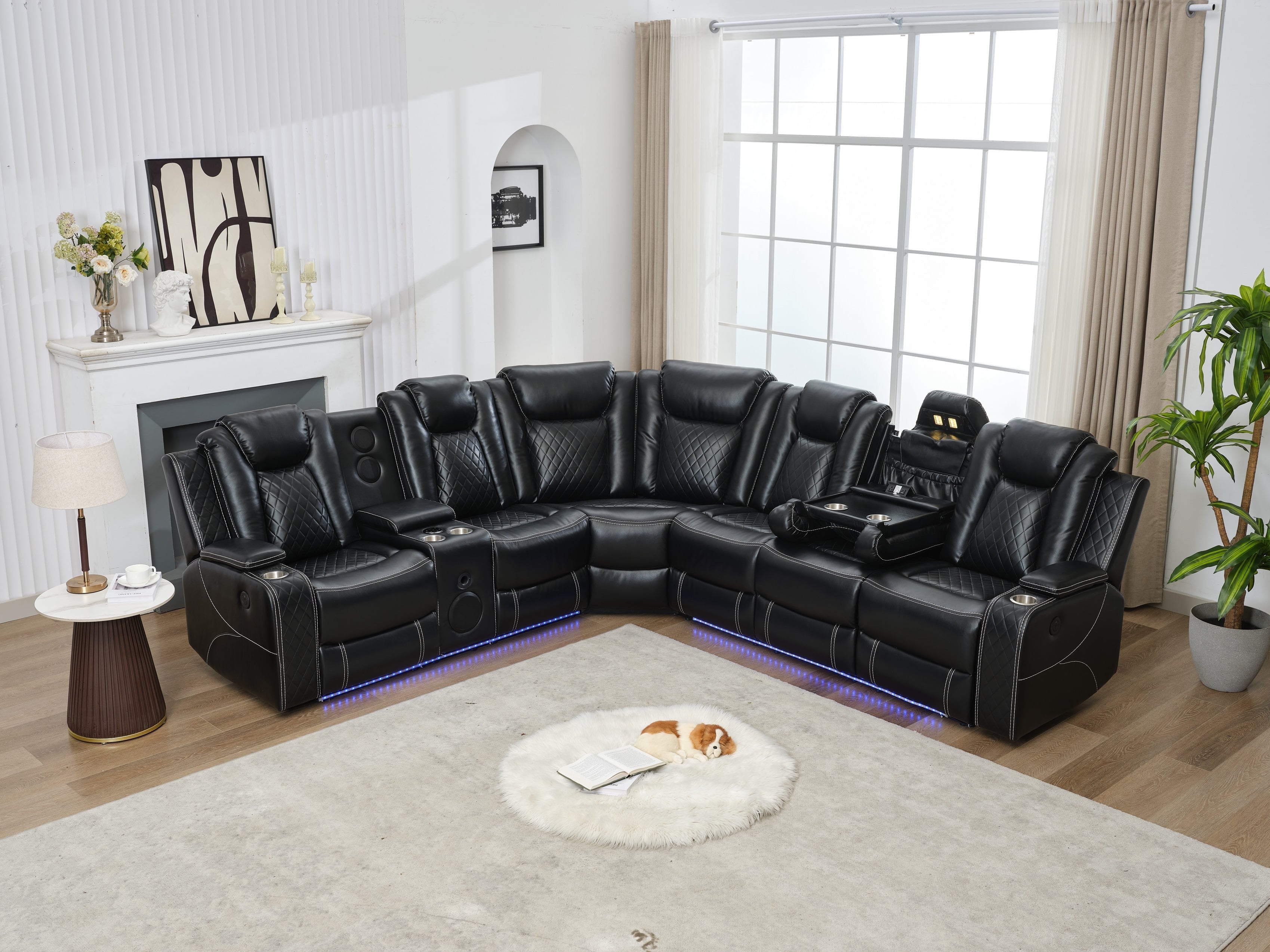 ELIASER Power Reclining Sectional Recliner with Bass Speaker LED Light ...