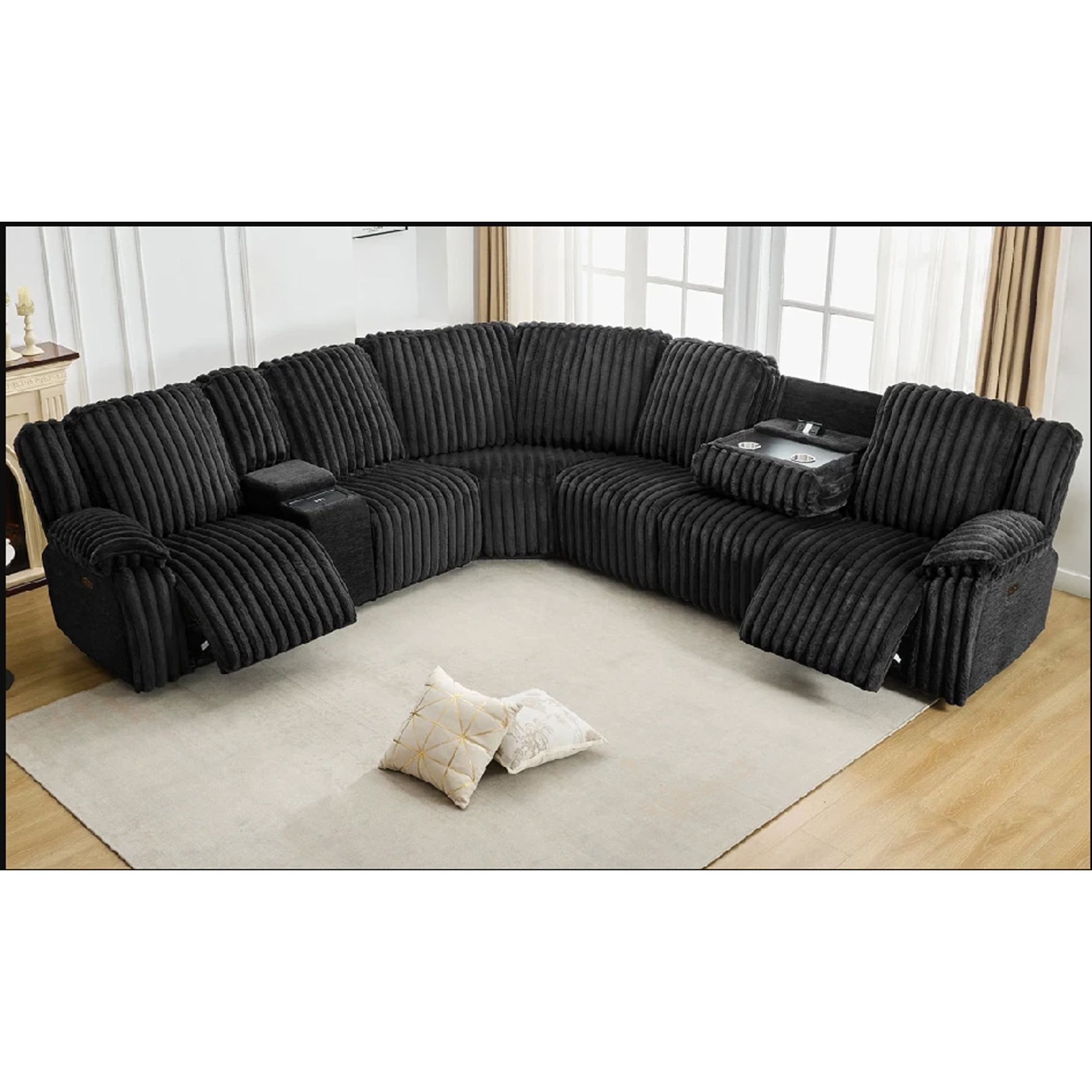 Power Reclining Sectional Recliner With Wireless Charging, Faux Fur ...